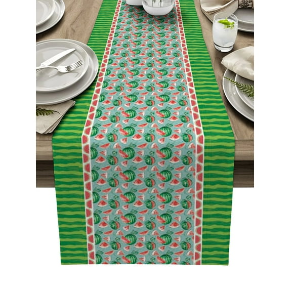 Summer Watermelon Cartoon Stripes Table Runner Modern Party Dining ...