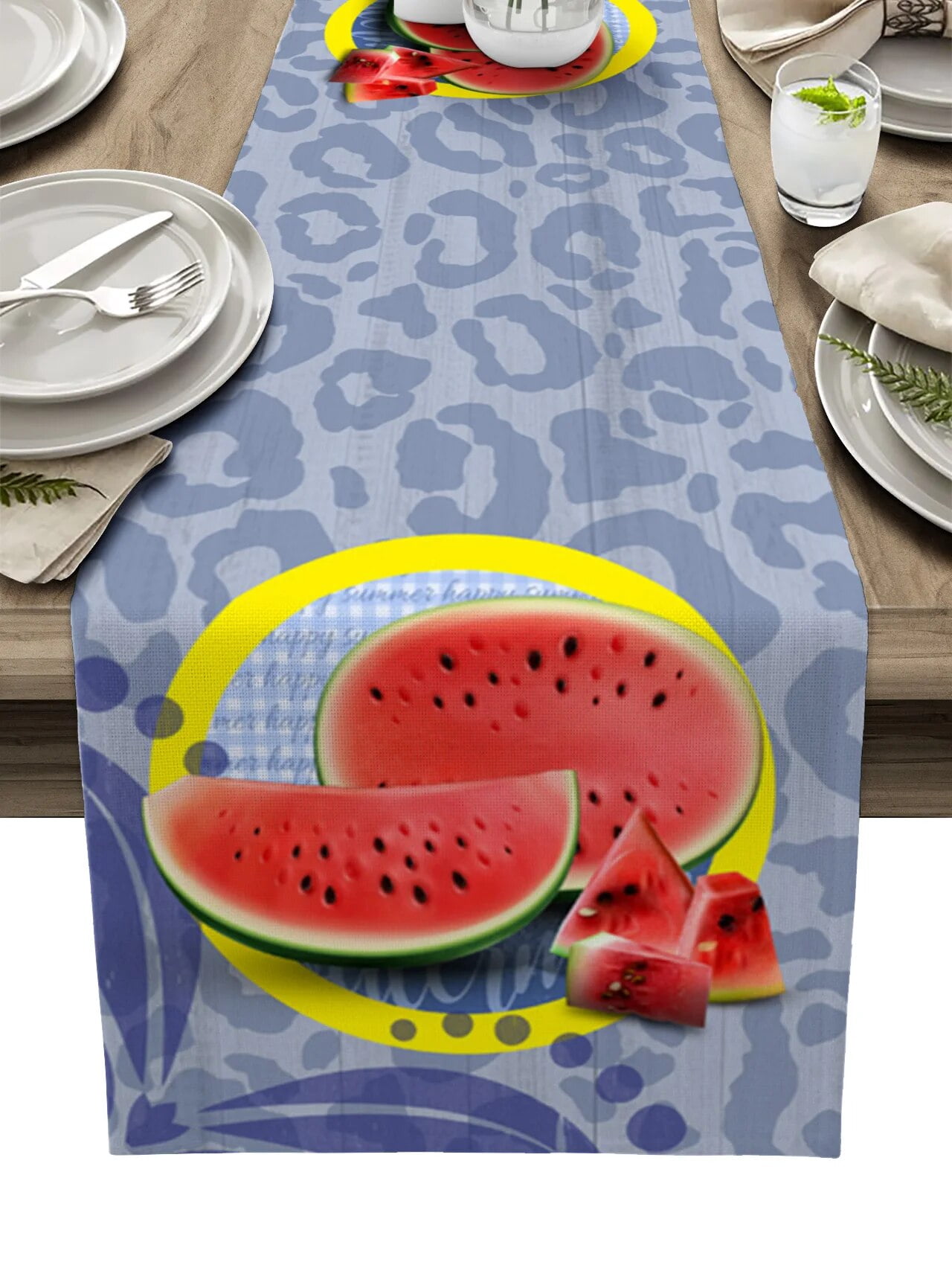 Summer Watermelon Cartoon Stripes Table Runner Modern Party Dining ...