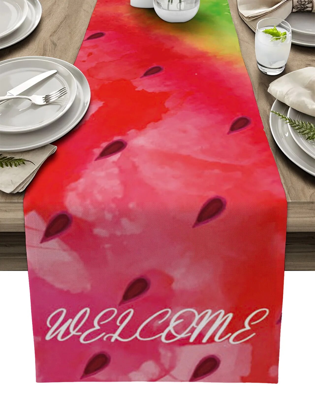 Summer Watermelon Cartoon Stripes Table Runner Modern Party Dining ...