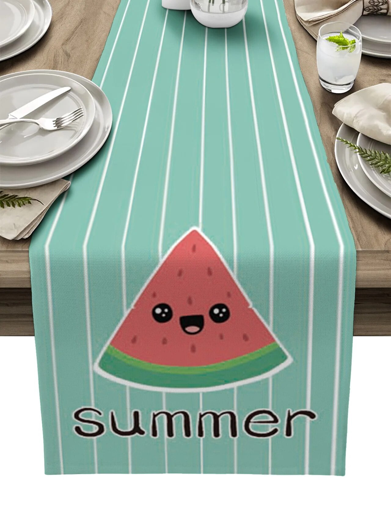 Summer Watermelon Cartoon Stripes Table Runner Modern Party Dining ...