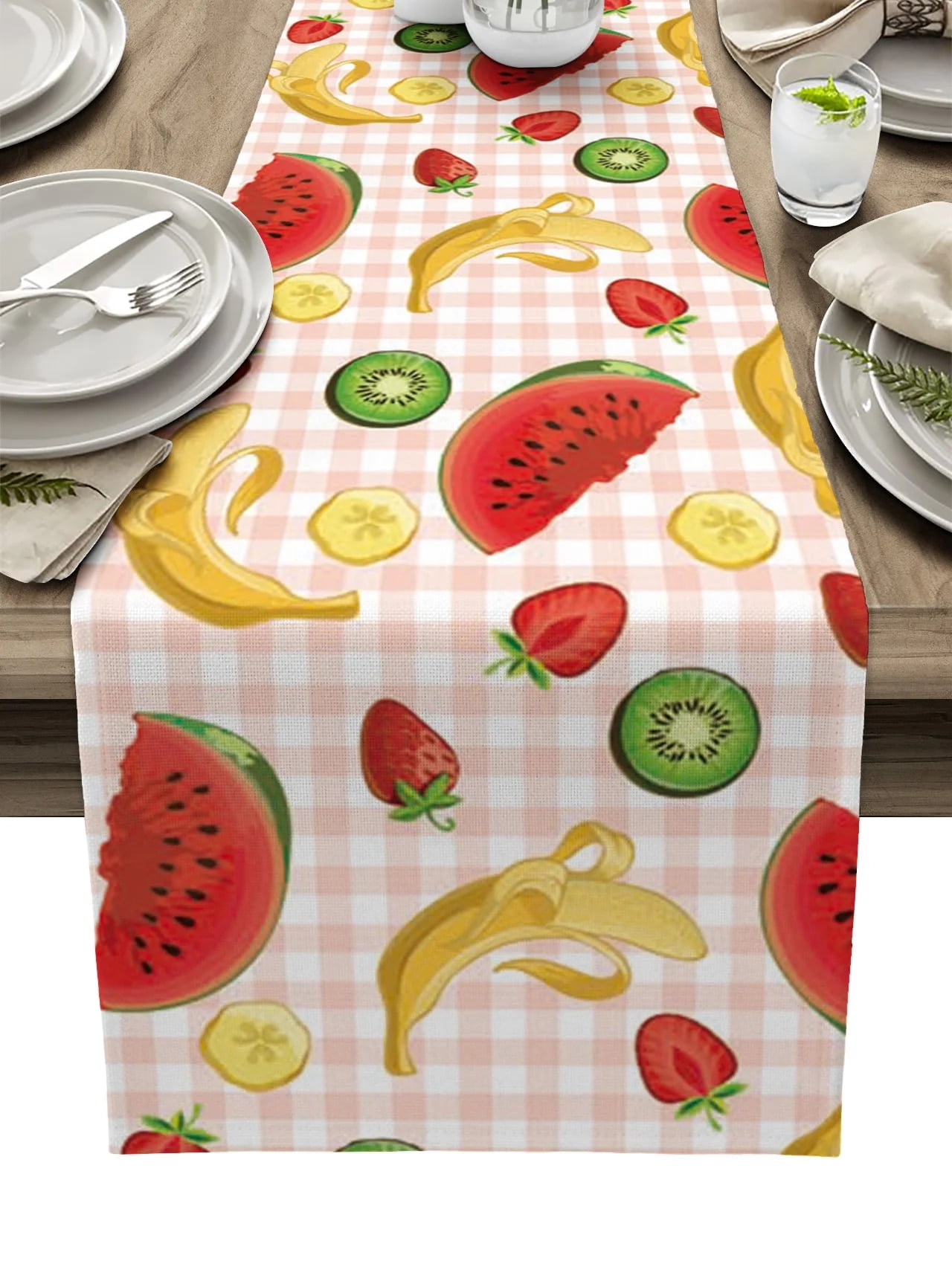 Summer Watermelon Cartoon Stripes Table Runner Modern Party Dining ...