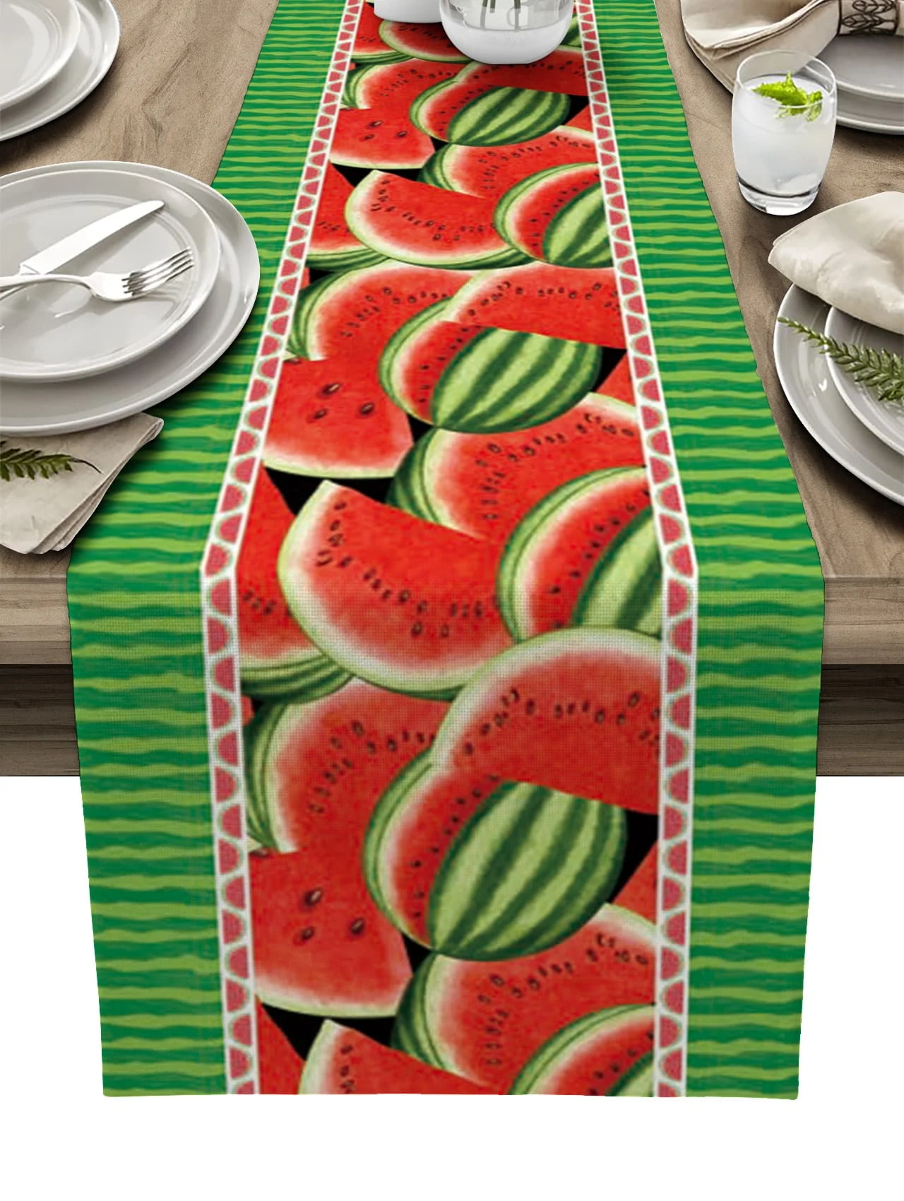 Summer Watermelon Cartoon Stripes Table Runner Modern Party Dining ...