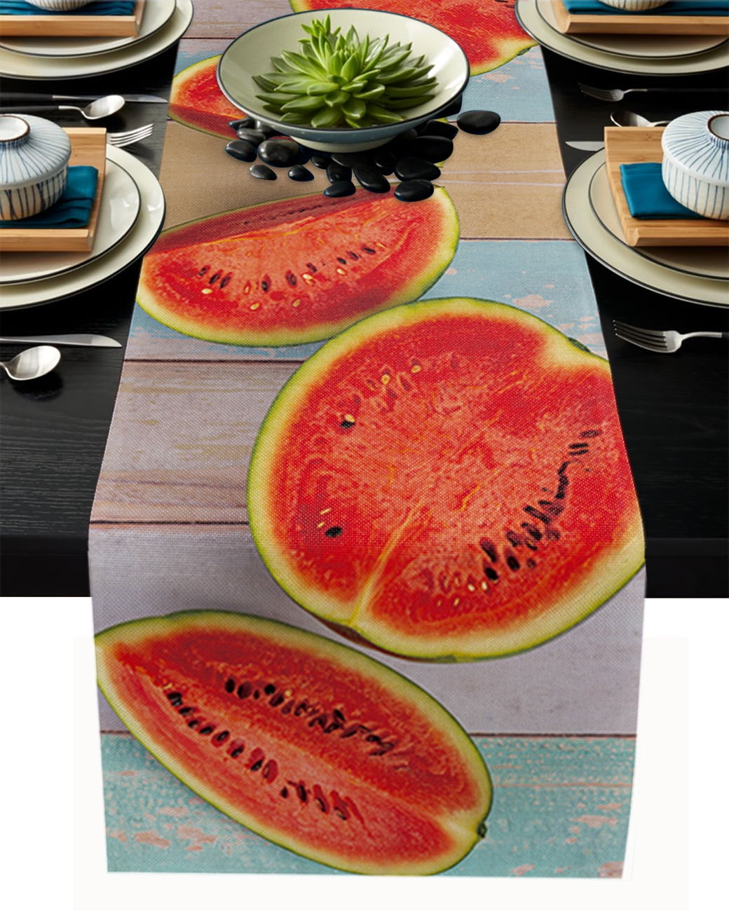 Summer Watermelon Cartoon Stripes Table Runner Modern Party Dining ...