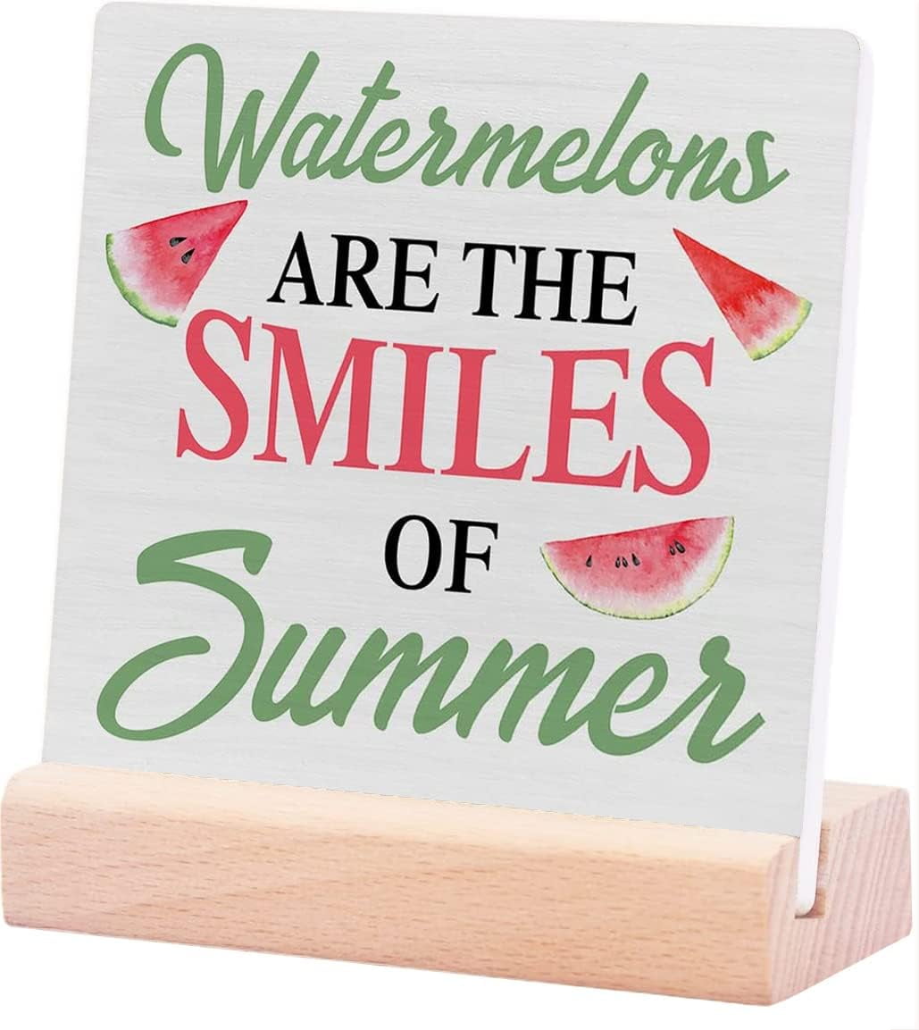Summer Watermelon Ceramic Table Plaque With Wooden Stand Desk ...