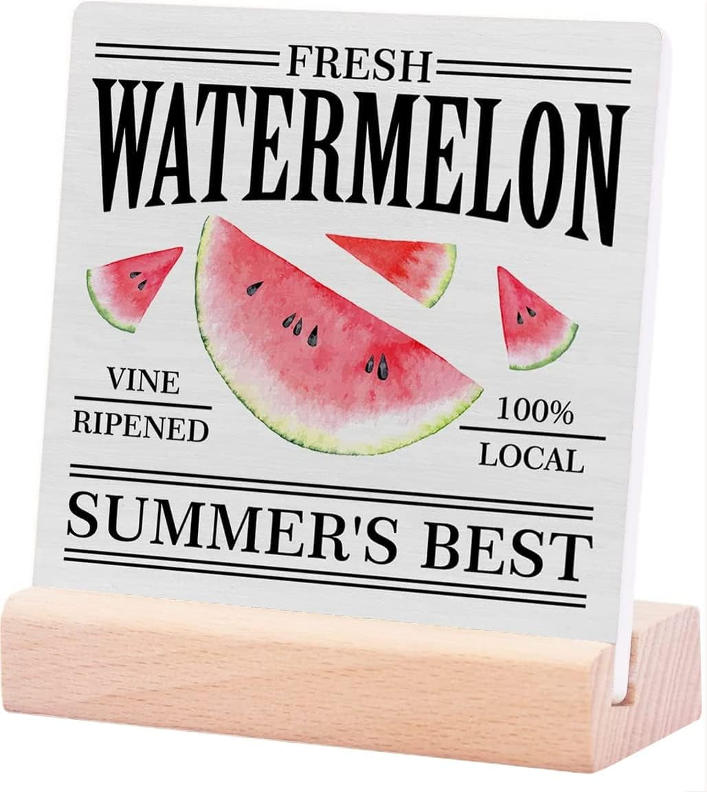Summer Watermelon Ceramic Table Plaque with Wooden Stand Desk ...