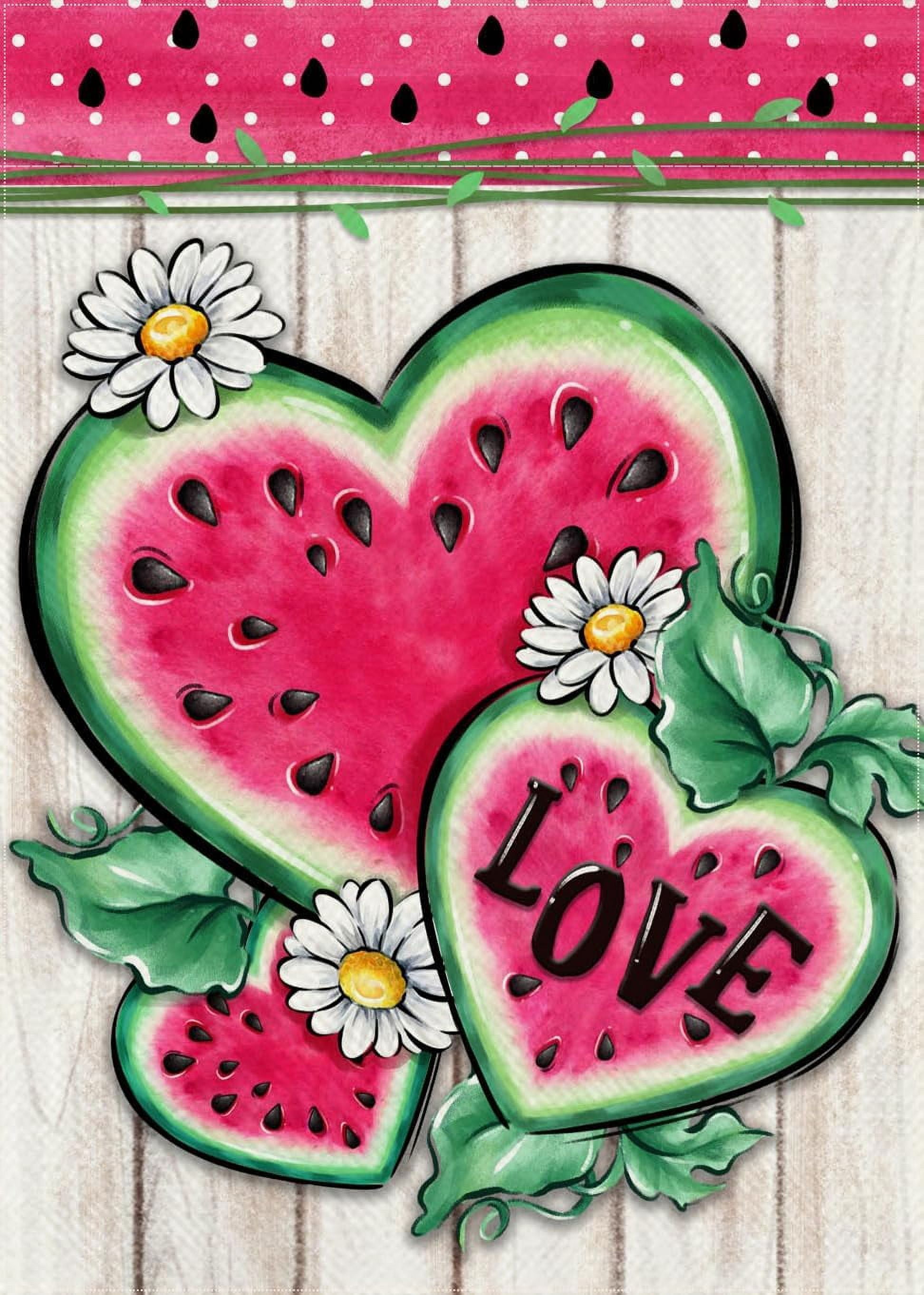 Summer Watermelon Decorative Garden Flag, Pink Love Heart Daisy Flower ...