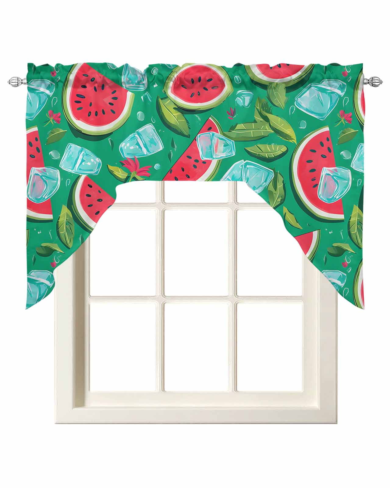 Summer Watermelon Kitchen Swag Valances for Windows, Green Tropical Ice ...
