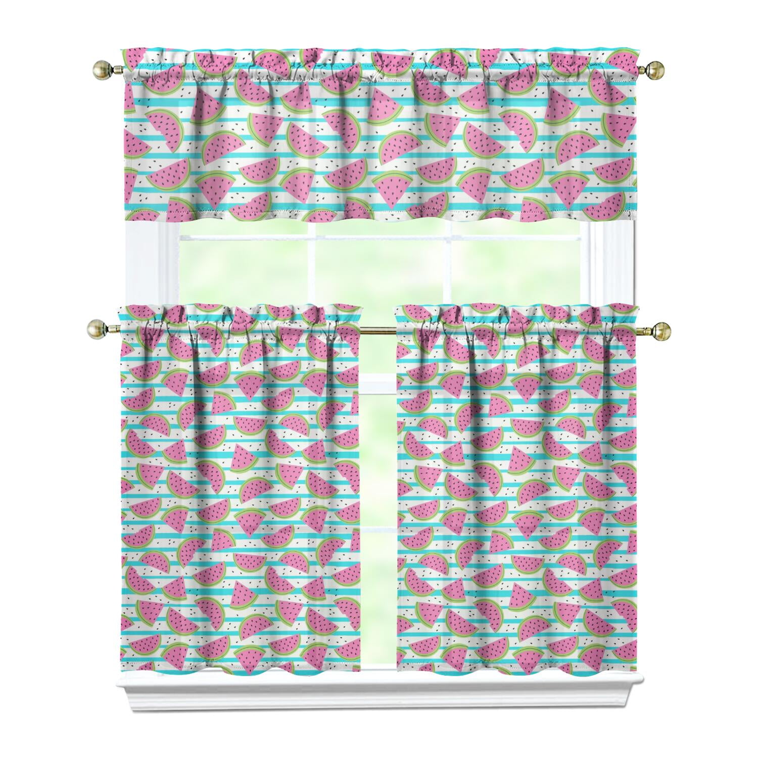 Summer Watermelon Pattern Kitchen Curtains Set of 3 - Geometric Print ...