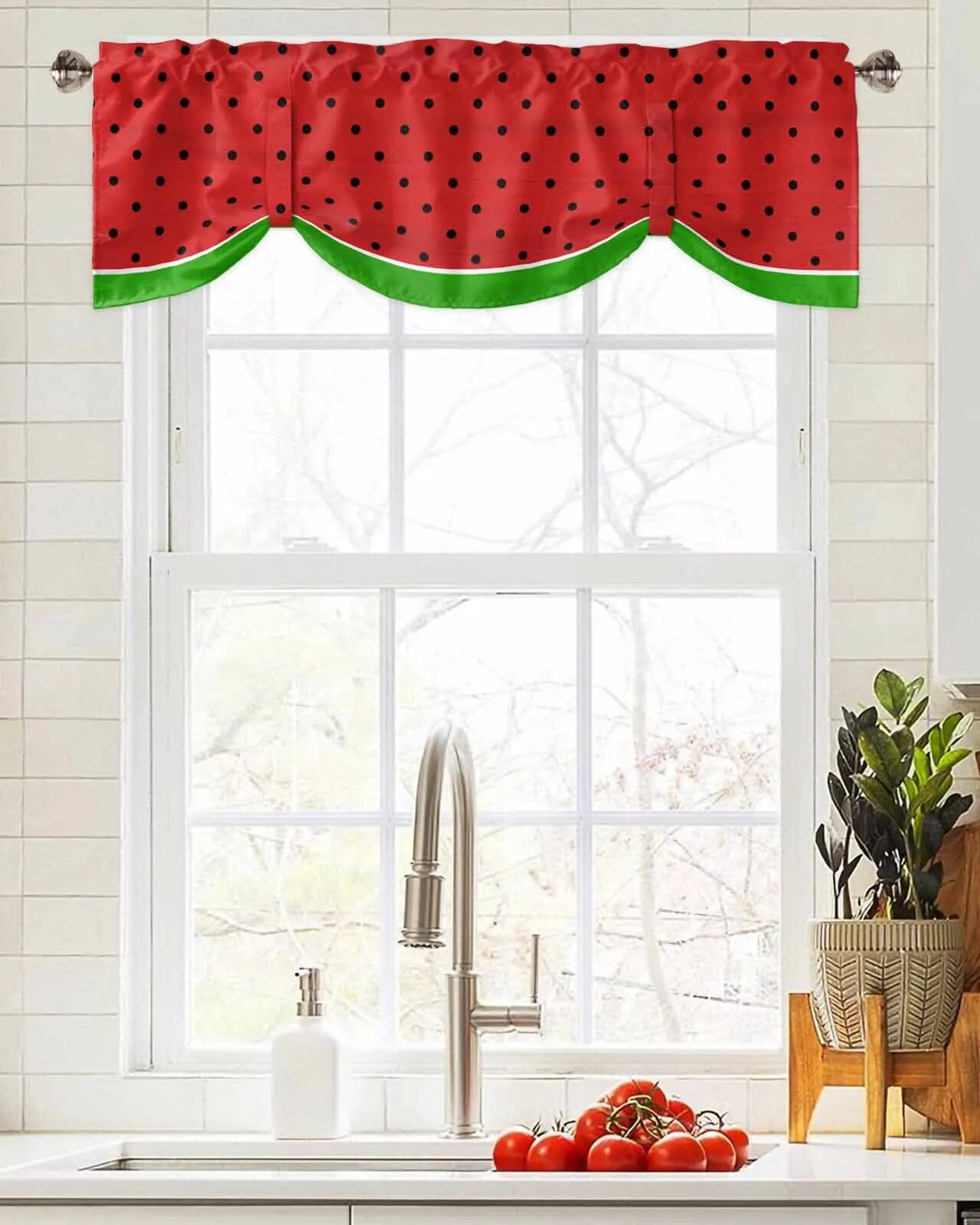 Summer Watermelon Polka Dot Watercolor Short Window Curtain Adjustable ...