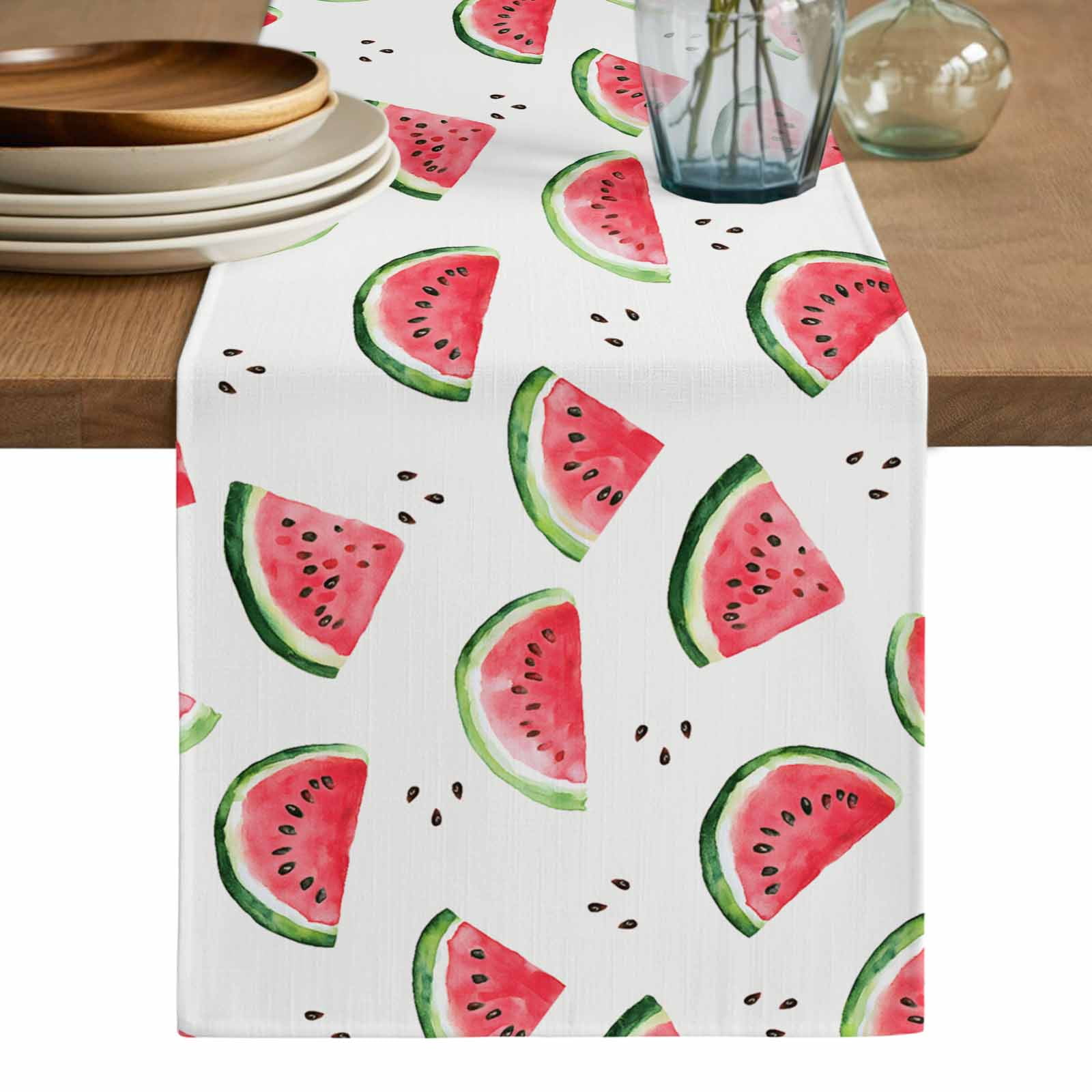 Summer Watermelon Table Runner, Modern Tropical Fruit Watercolor ...