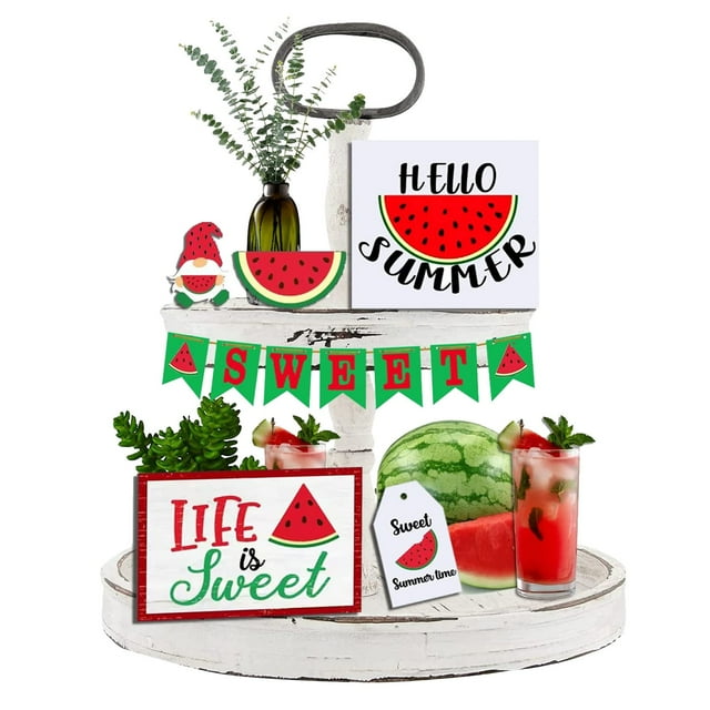 Summer Watermelon Tiered Tray Decor Wood Sign Summer Hierarchical ...