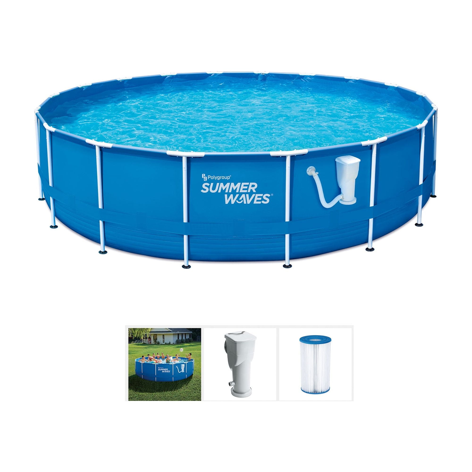 Summer Waves Active 10 Foot Metal Frame Above Ground Pool Set with ...