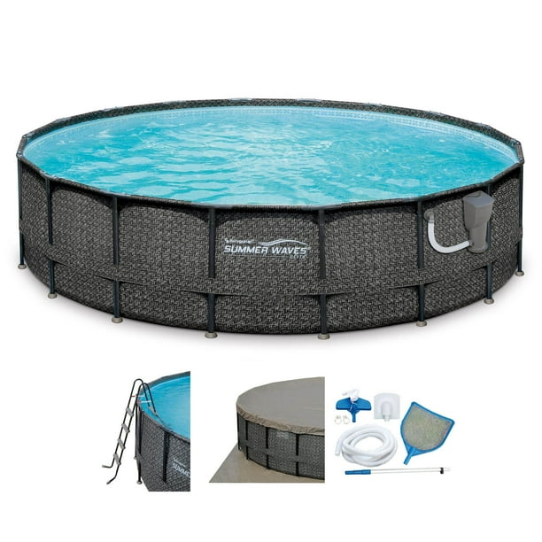 Summer Waves Elite 18ft x 48in Above Ground Frame Pool Set w/ Metal ...