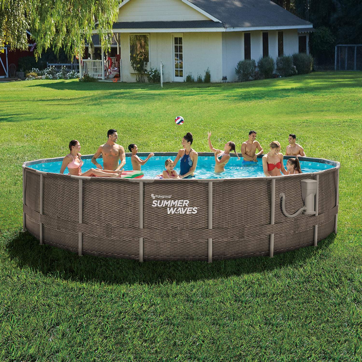 Summer Waves Elite Wicker Print 20 ft. Round x 48 in. Deep Metal Frame ...