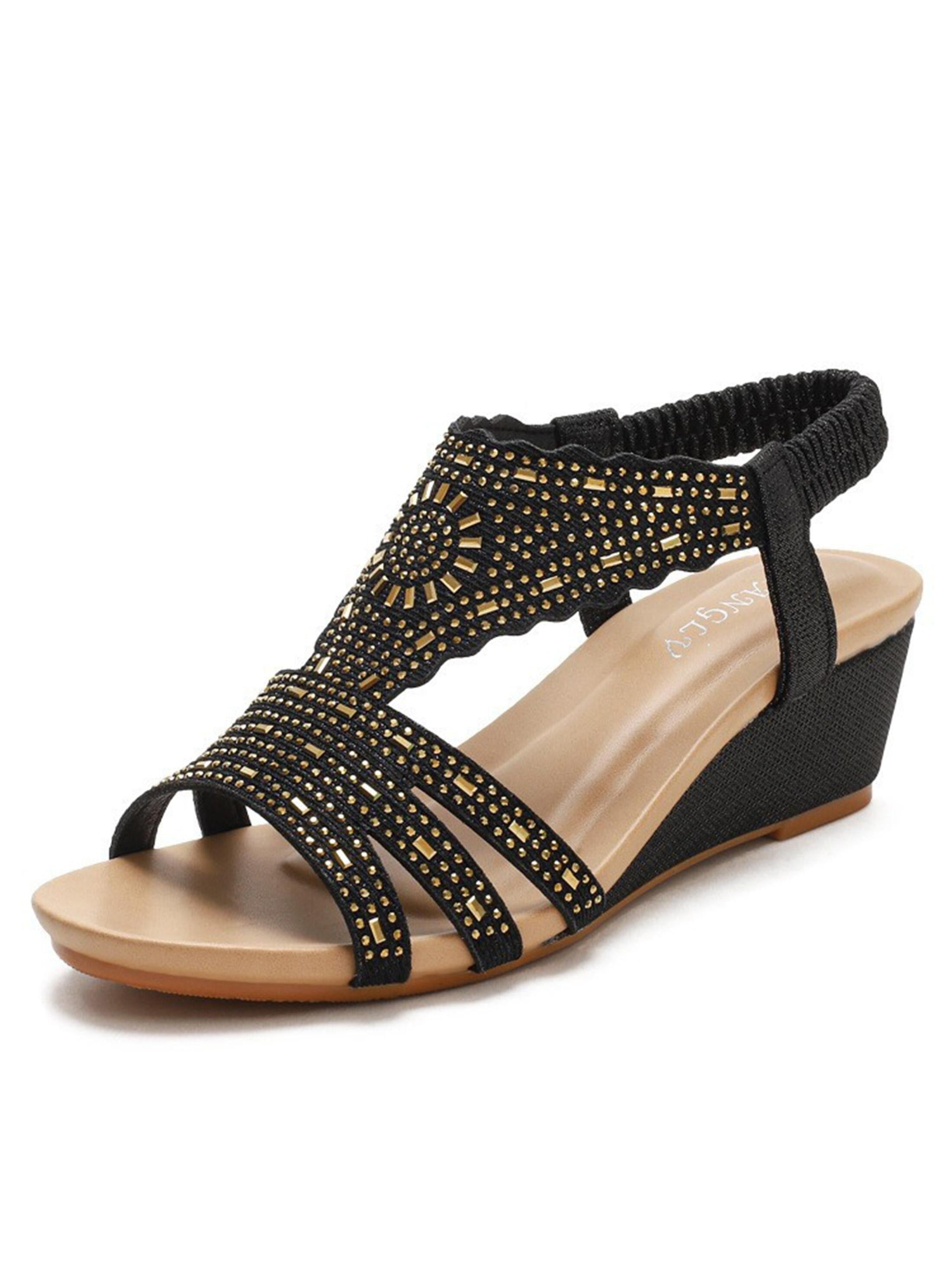 Summer Wedge Sandals for Women Bohemia Elastic Ankle Strap Open Toe ...