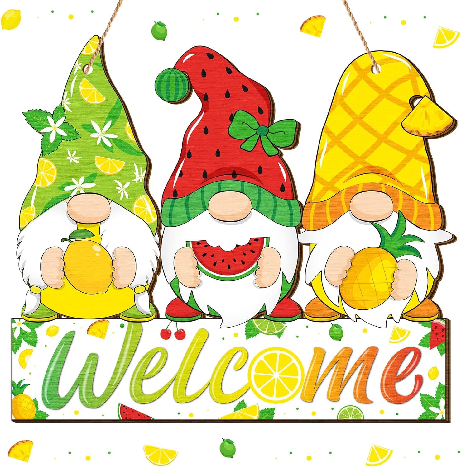 Summer Welcome Sign Wooden Fruit Gnome Hanging Sign Holiday Door Sign ...