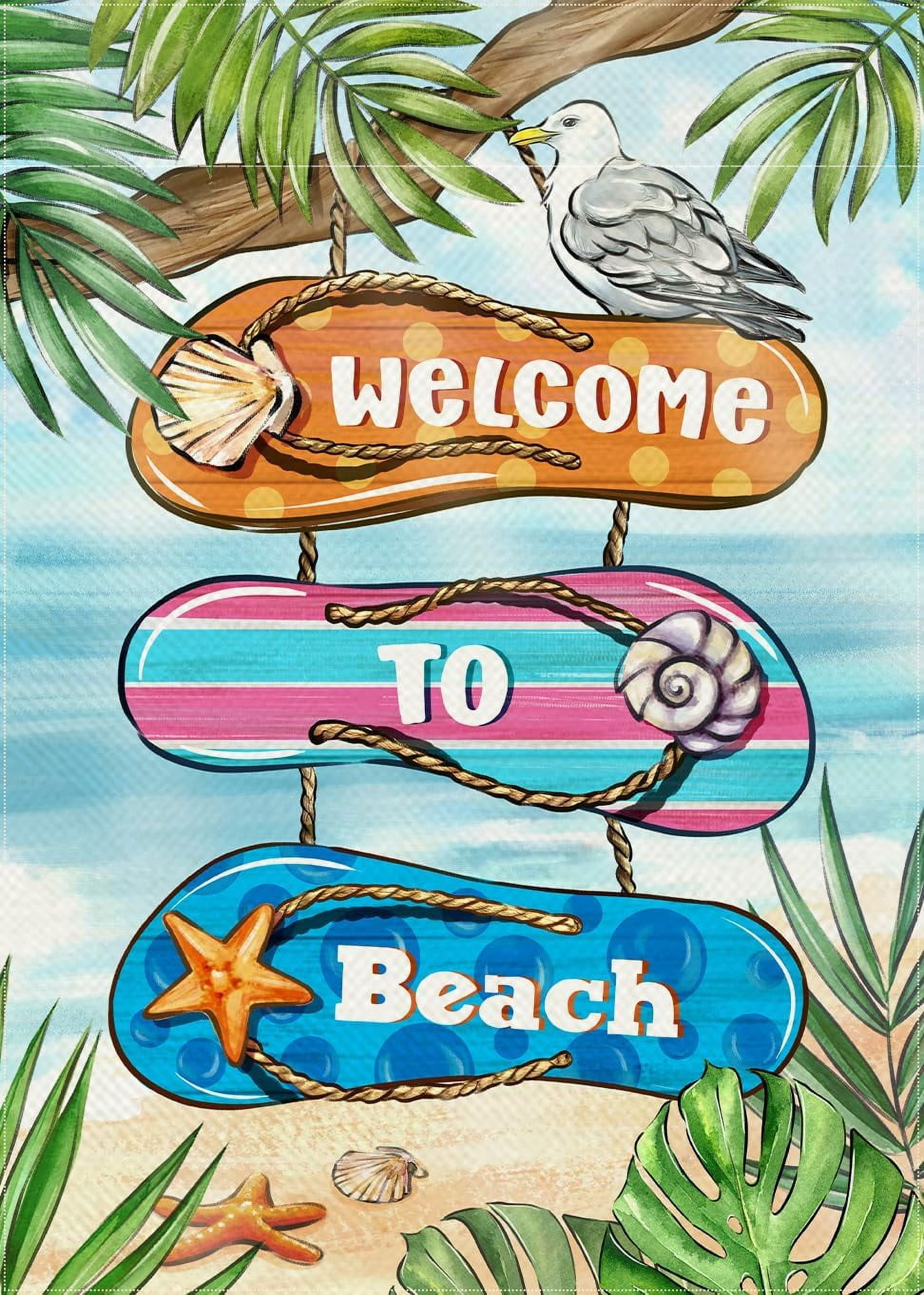 Summer Welcome To Beach Flip Flops Decorative Garden Flag, Coastal ...