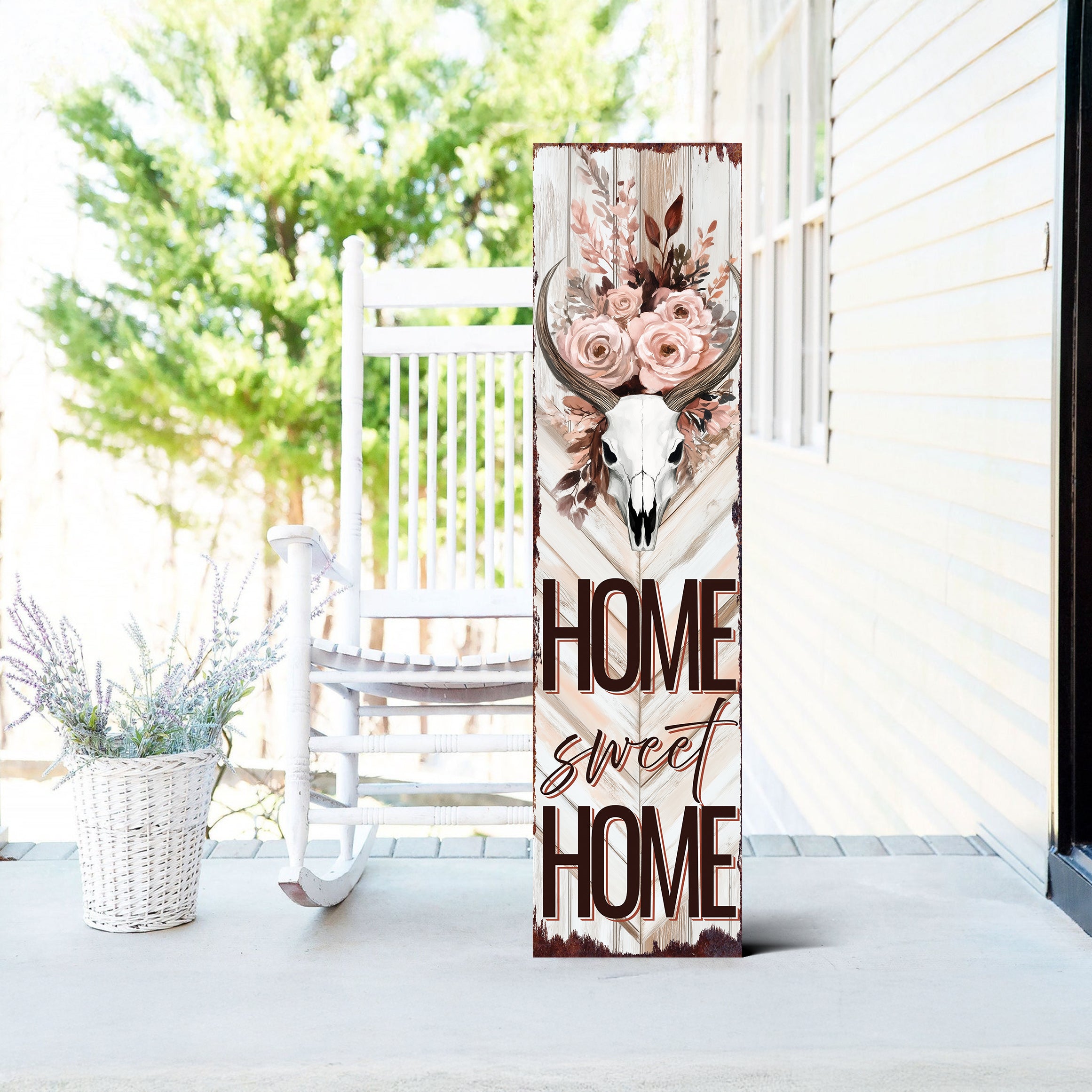 Summer Western Porch Sign | Home Sweet Home Bull Skull Floral Design ...