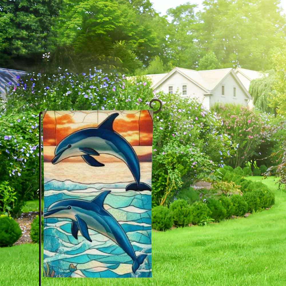 Summer Whale Garden Flag Stained Glass Style Coral Seaweed Garden Flag ...