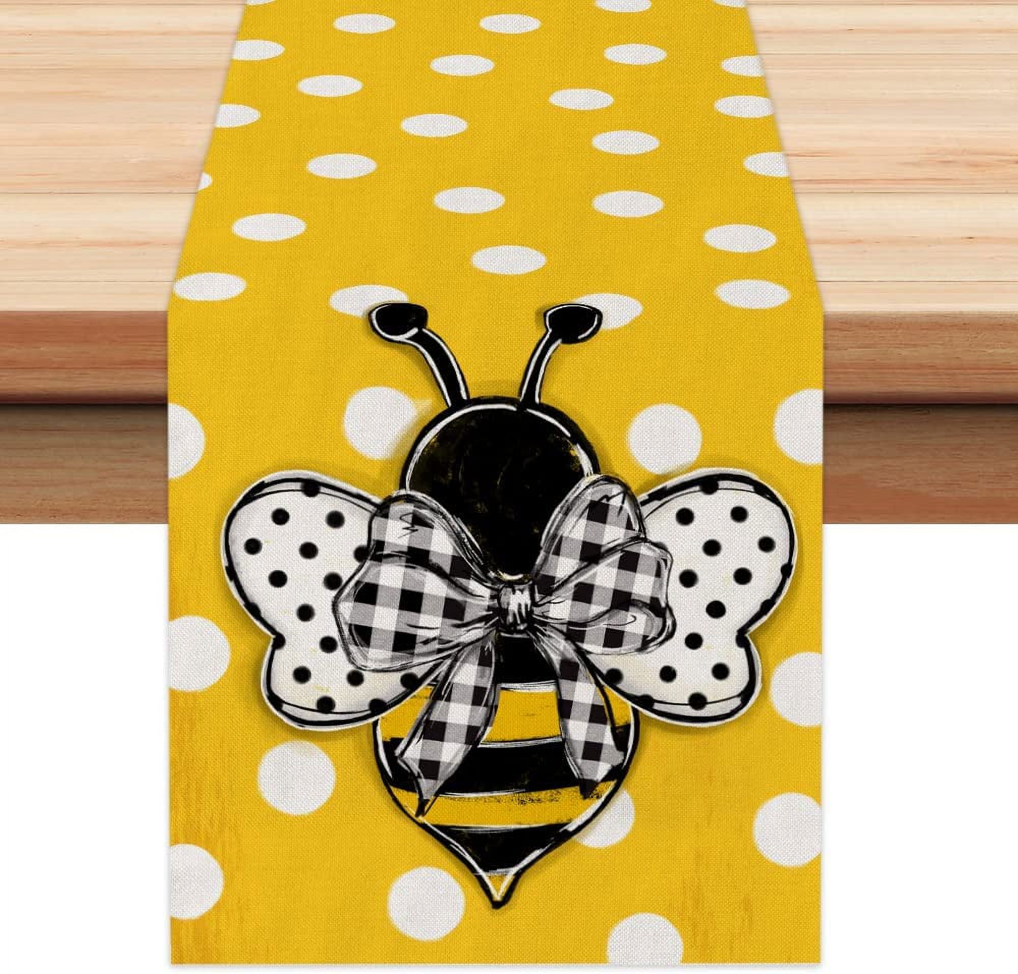 Summer White Polka Dot Bee Linen Table Runners Holiday Party Decoration ...
