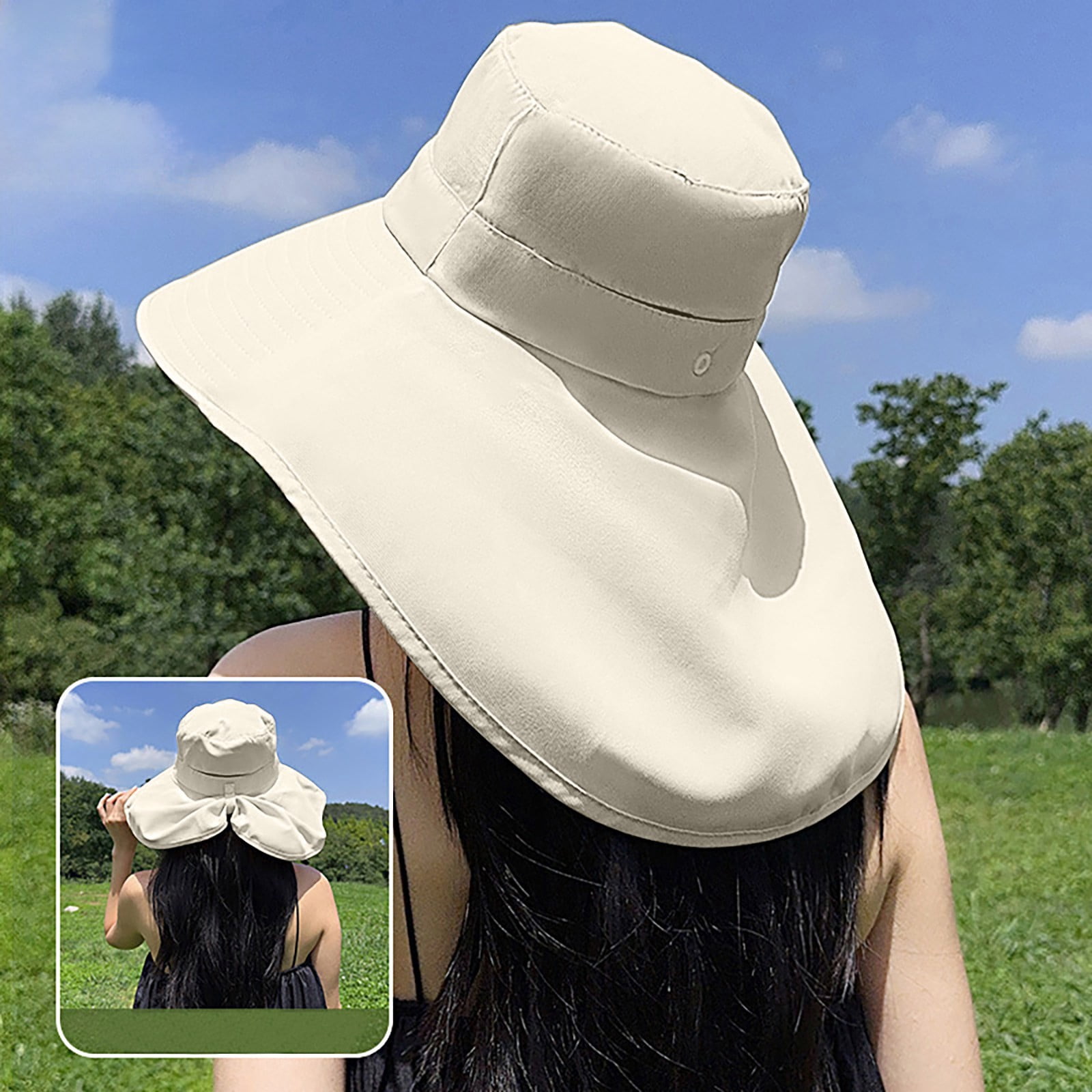 Summer Wide Brim Sun Hat With Cape For Women Fedora Women Hat Track ...