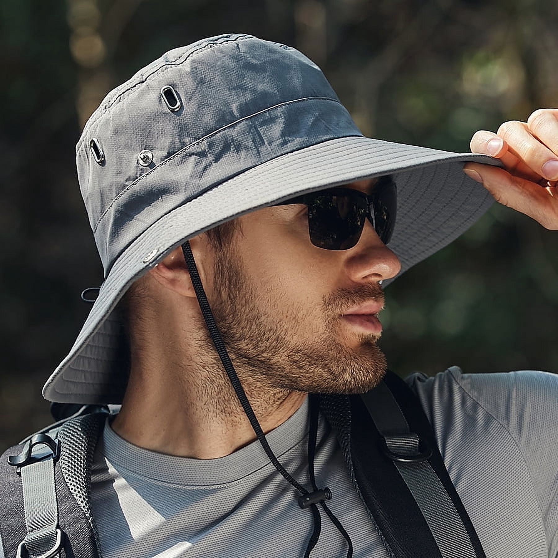 Summer Wide Large Brim Men Fisherman Hat Waterproof UV Protection Sun ...