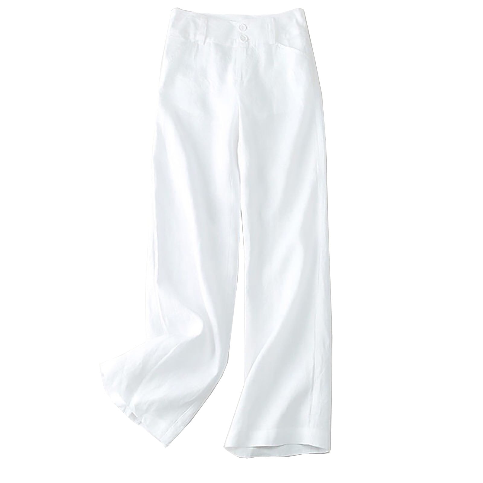Summer Wide Leg Linen Pants Women Half Elastic Waist Botton Closure ...