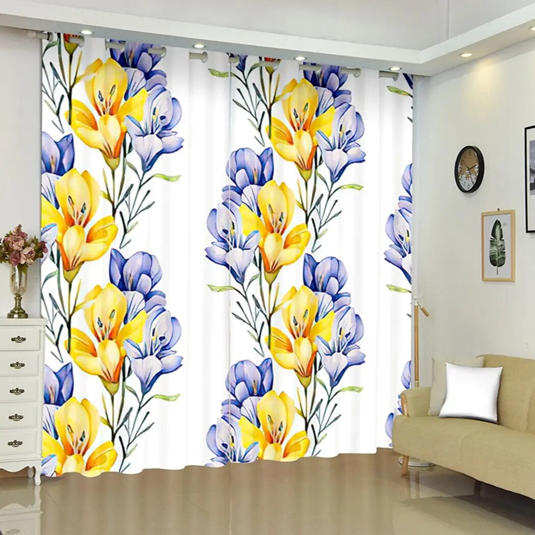 Summer Wildflower Curtain Hydrangea Peony Cornflowers Polyester Pongee ...