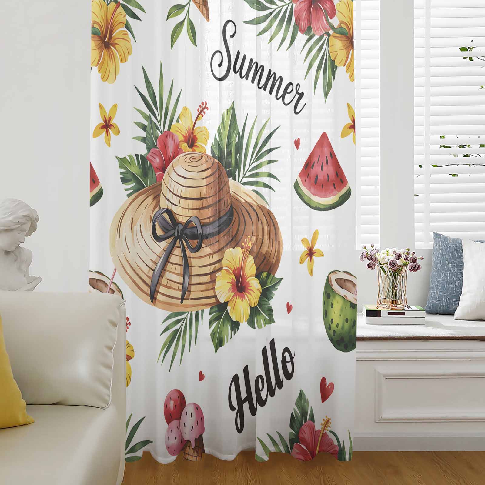 Summer Window Curtain 72 Inches Long,Tropical Plants Watermelon Coconut ...