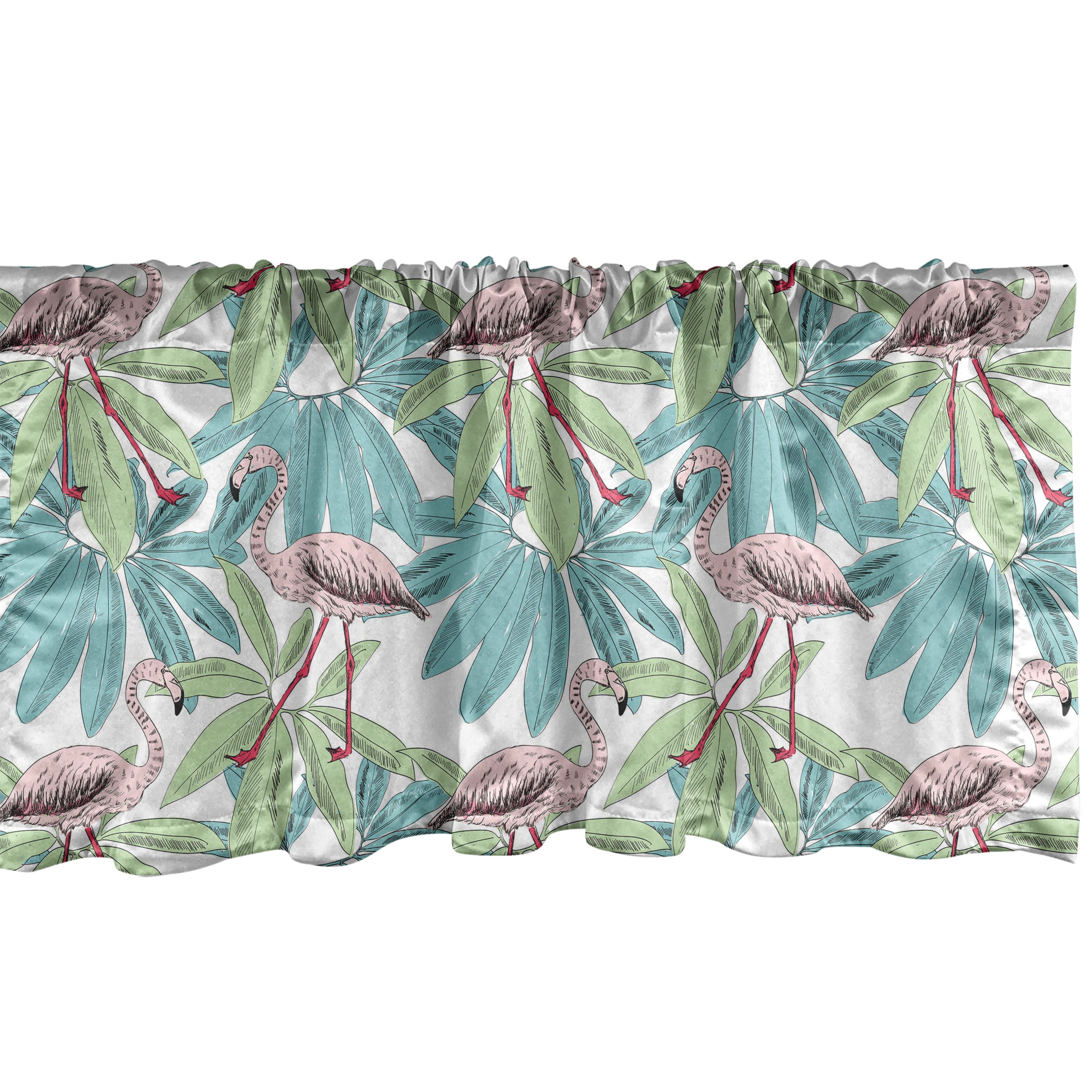Summer Window Valance, Flamingo Pattern with Leaves Modern Style ...