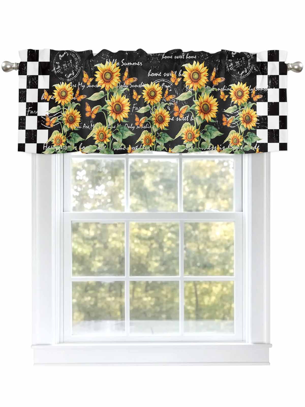 Summer Window Valances for Kitchen, Sunflower Butterfly Flowers Buffalo ...