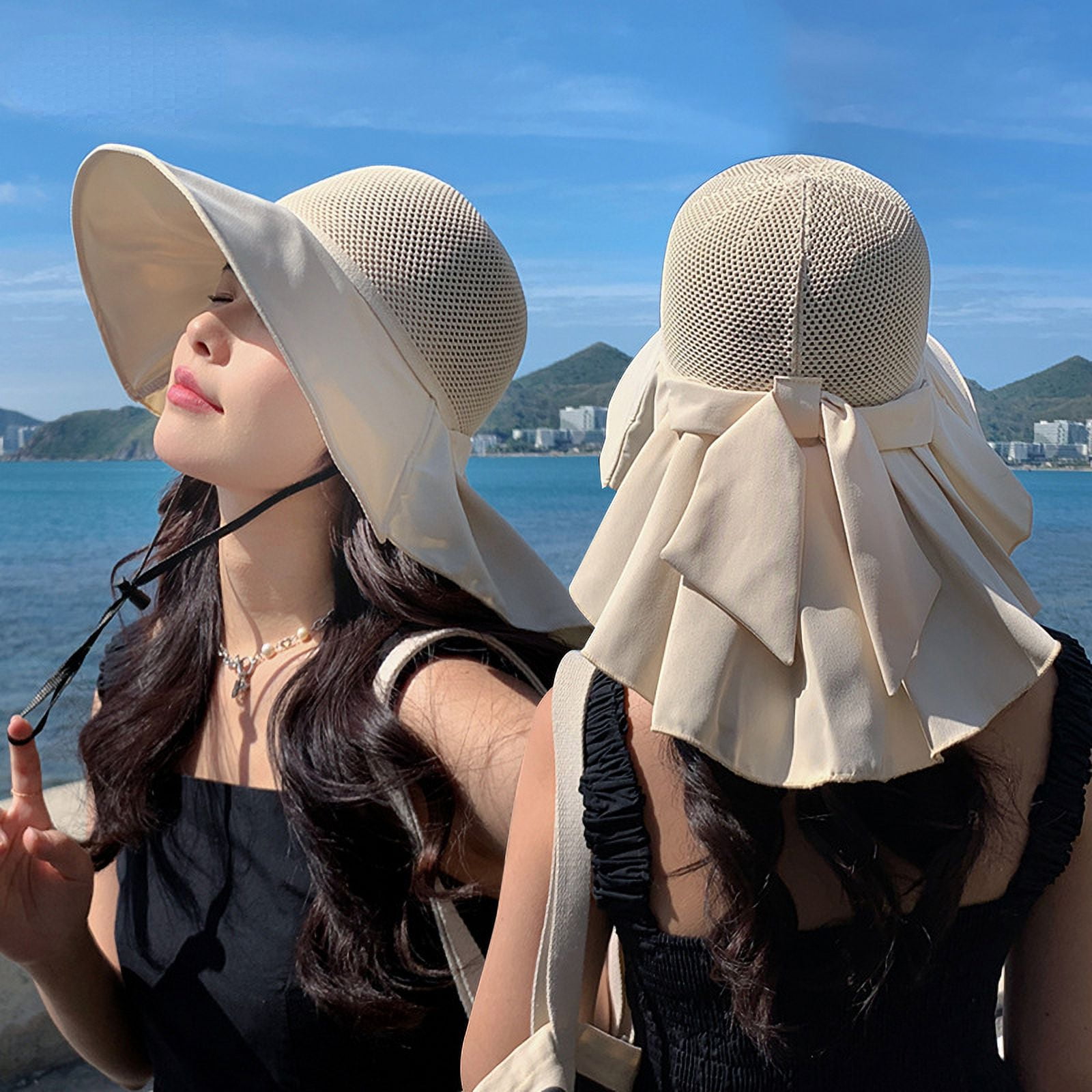 Summer Women Bucket Hat with Shawl Lightweight Breathable Mesh Face ...