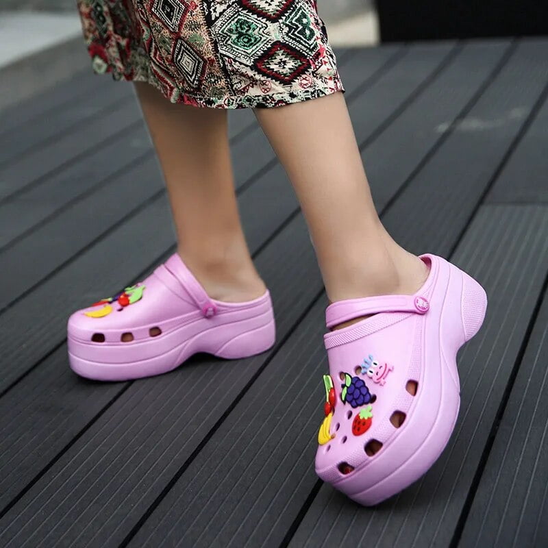 Summer Women Clogs Platform Garden Sandals Cartoon Fruit Slippers Slip ...