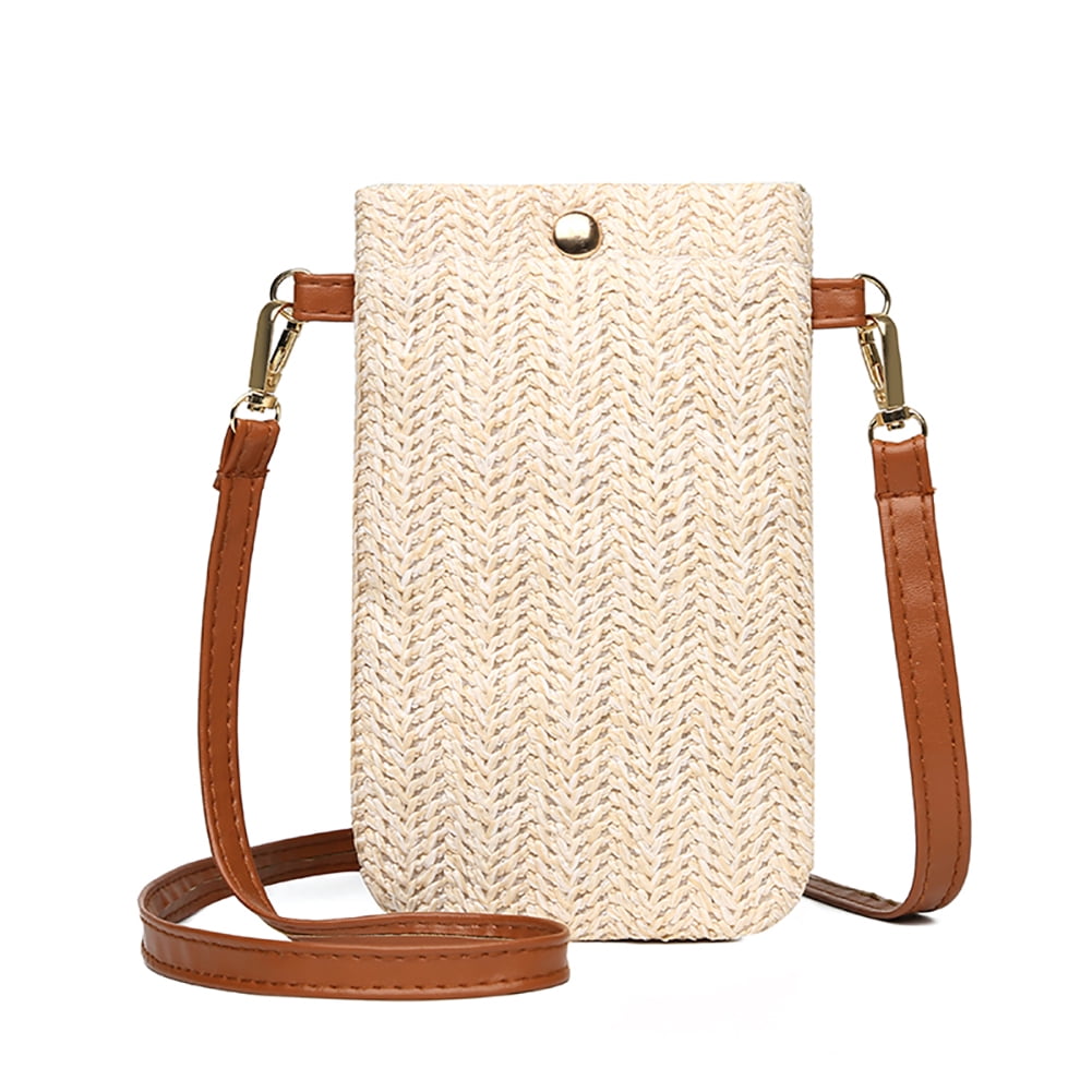 Summer Women Mini Straw Crossbody Bags Woven Phone Wallet (Beige w ...