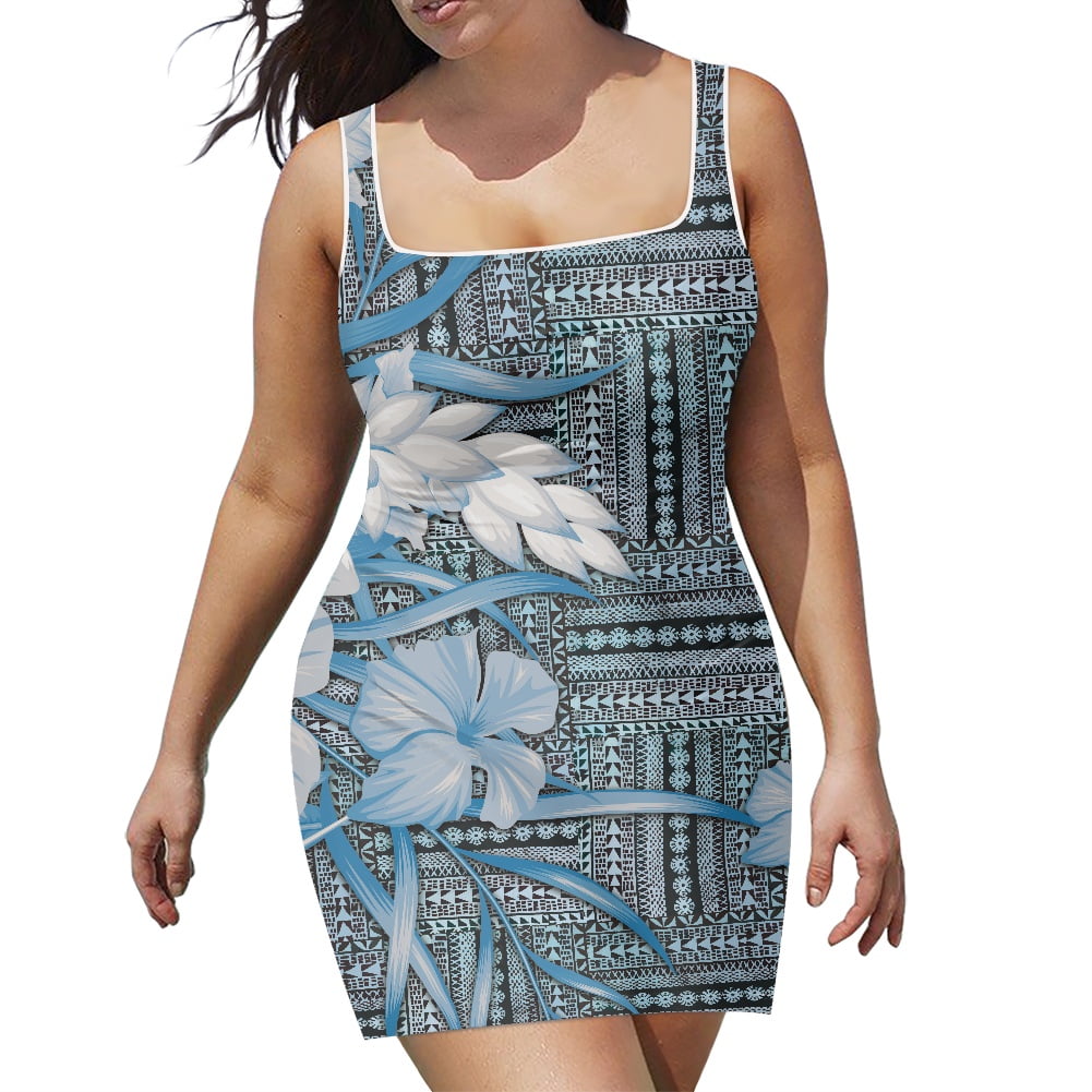 Summer Women Short Skirt Samoa Tribe Hibiscus Pattern Design Printing Dress Sexy Bag Hip Plus ...