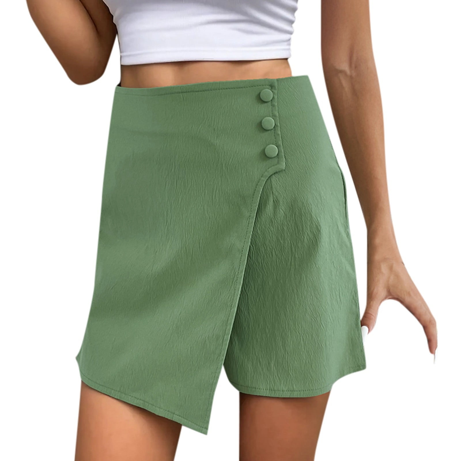 Summer Women Shorts Fashion Commuting Solid Color High Waist Button