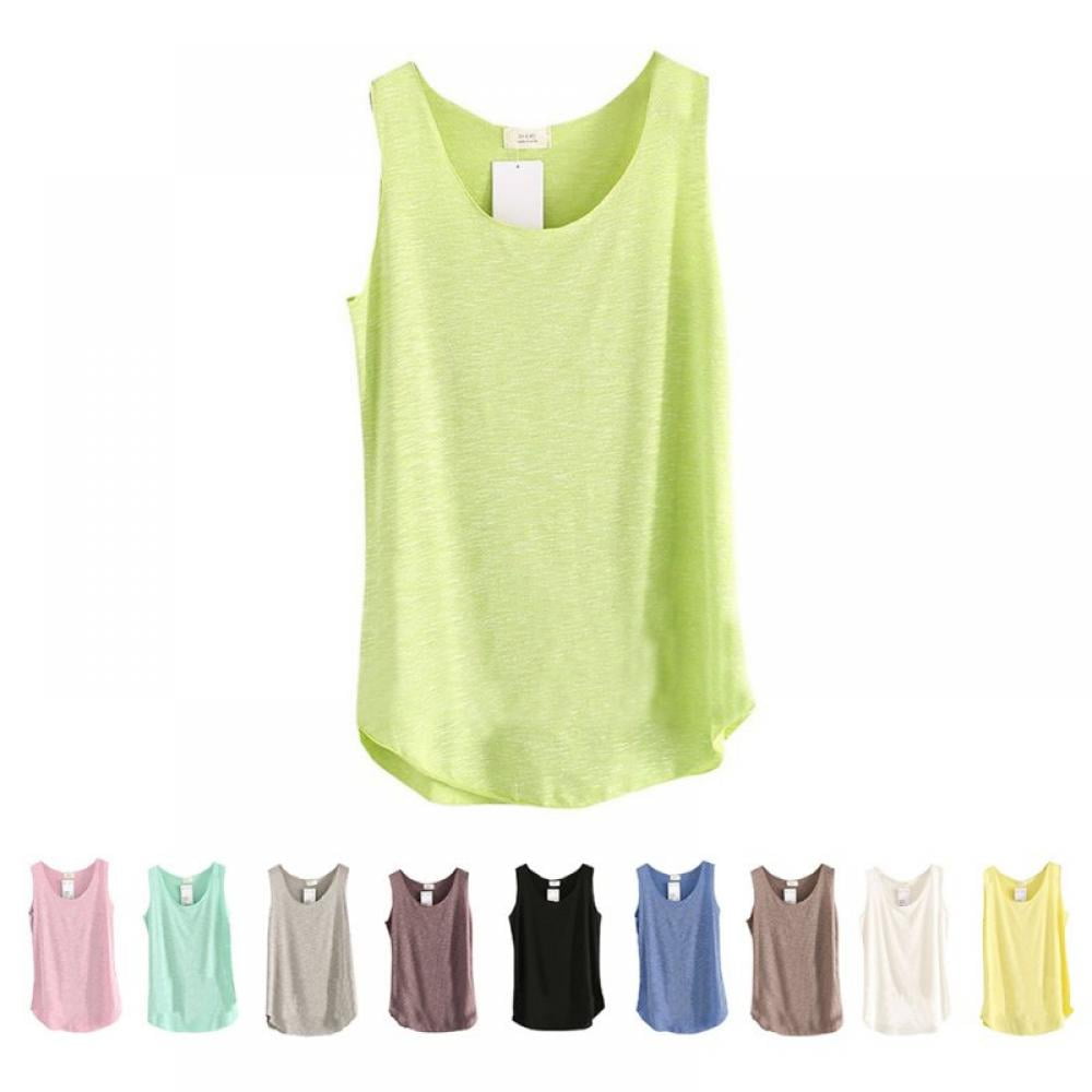 Summer Women Solid Loose Vest Sleeveless Cotton Tank Tops Basic Tee ...