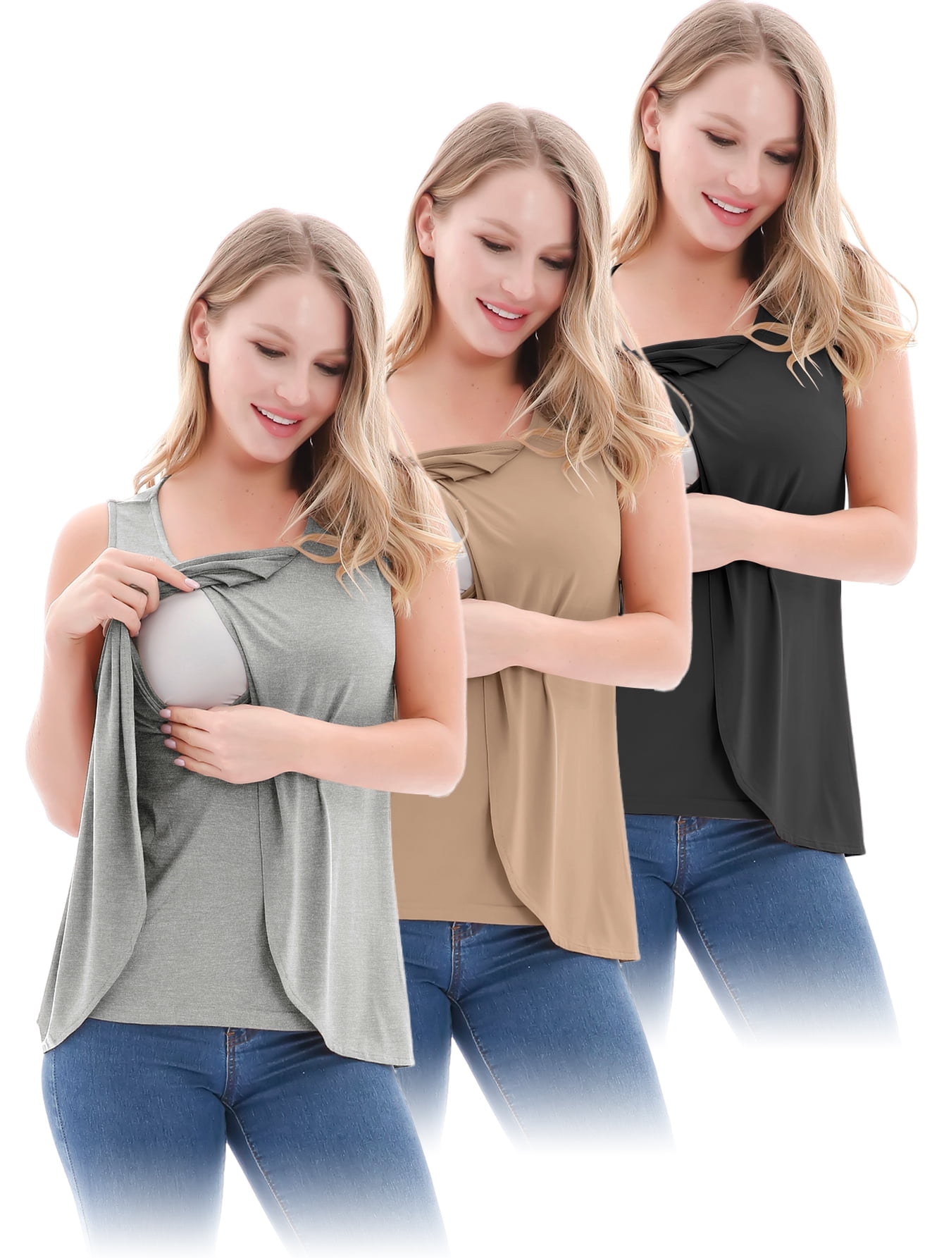 PARNIXS Summer Women's Maternity Nursing Tank Top Sleeveless Comfy ...