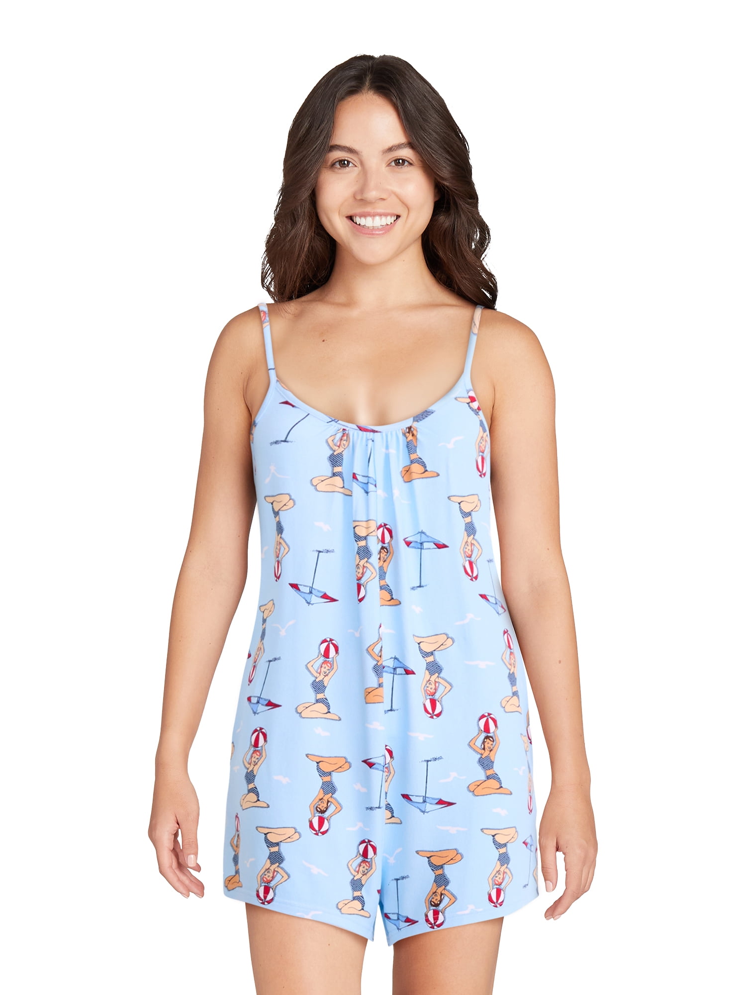 Way to Celebrate Women's Summer Sleep Romper with Pockets, Adjustable ...