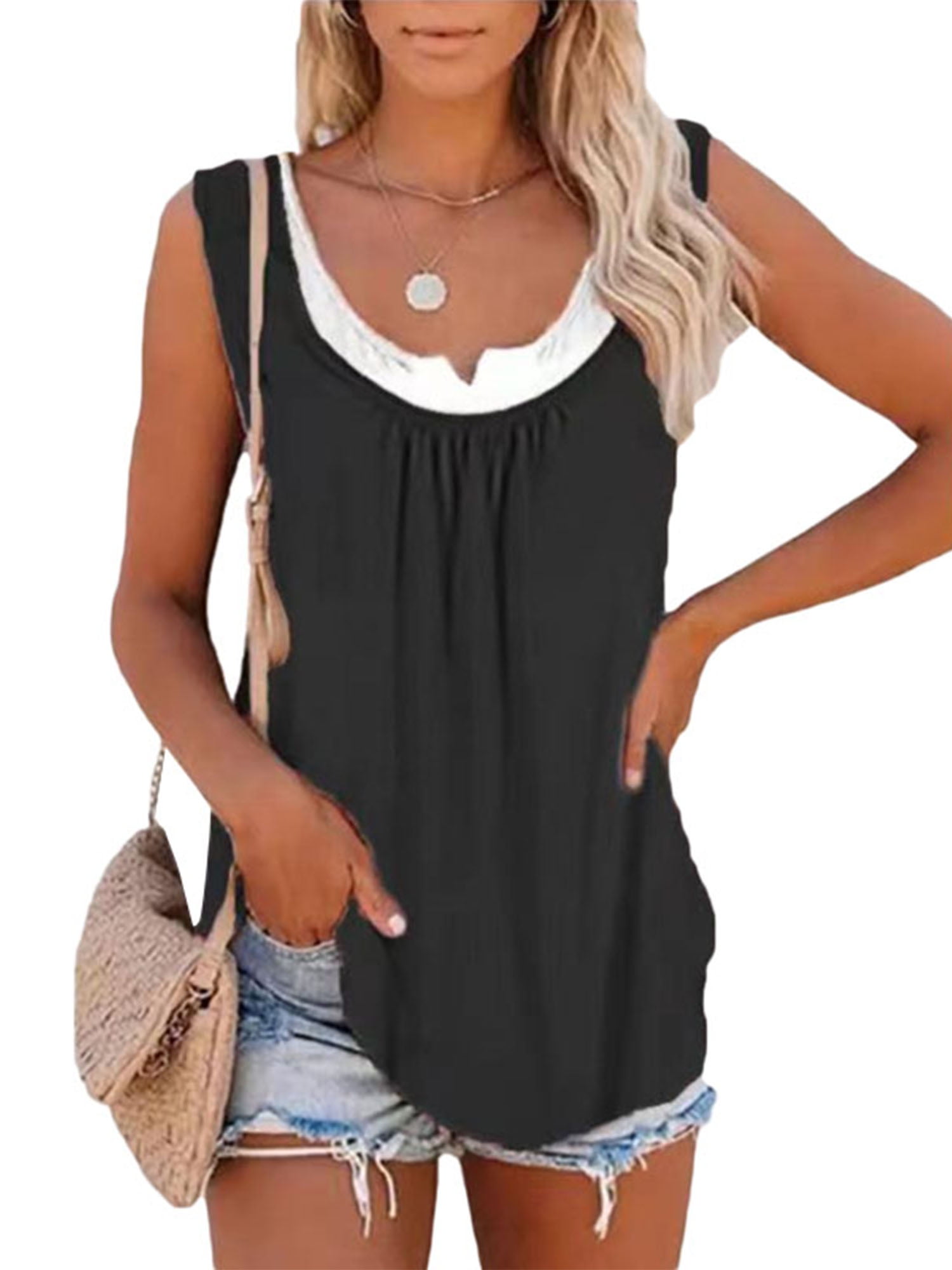 Summer Women's Sleeveless Yoga Workout Tank Tops Solid Color Splicing ...