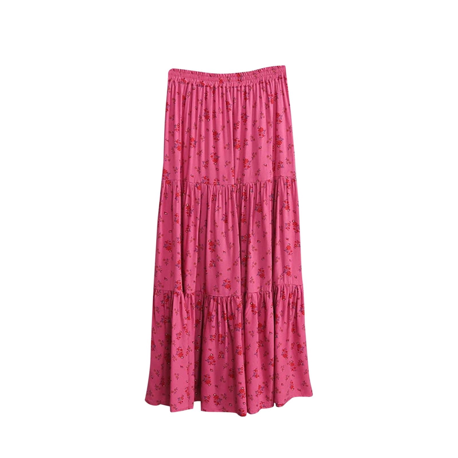Summer Womens Midi Skirts High Waisted Pleated Long Skirts Casual Daily ...