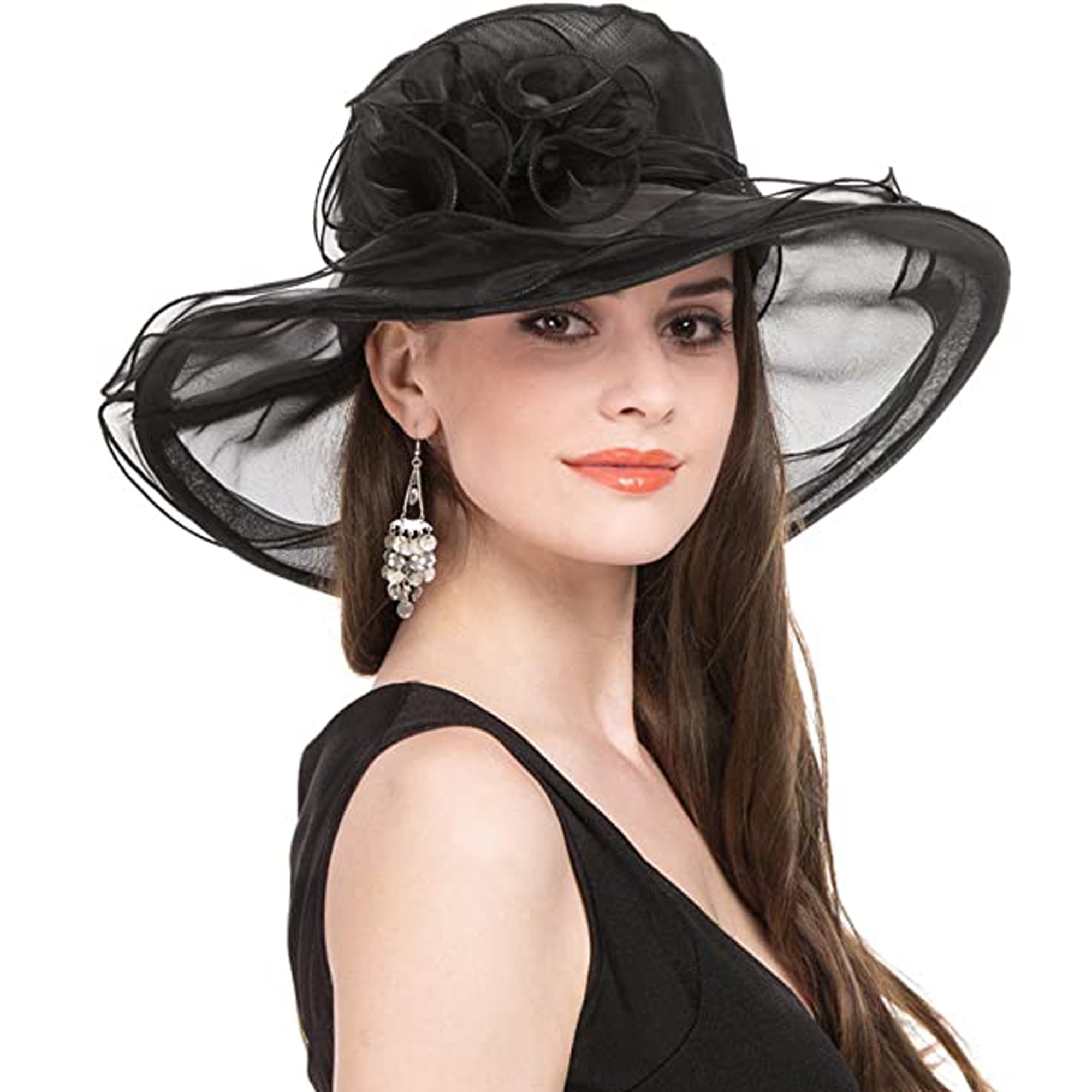 Summer Womens Organza Church Wide Brim Tea Party Wedding Hat Fancy ...