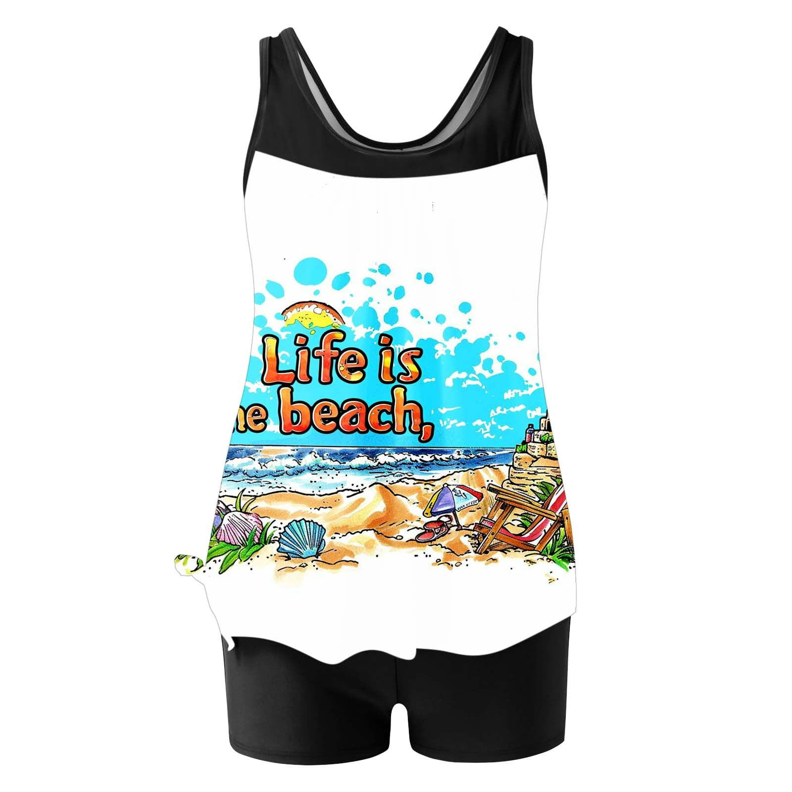 Summer Womens Two Piece Bikini Set Support Push-Up Conservative Tankini ...