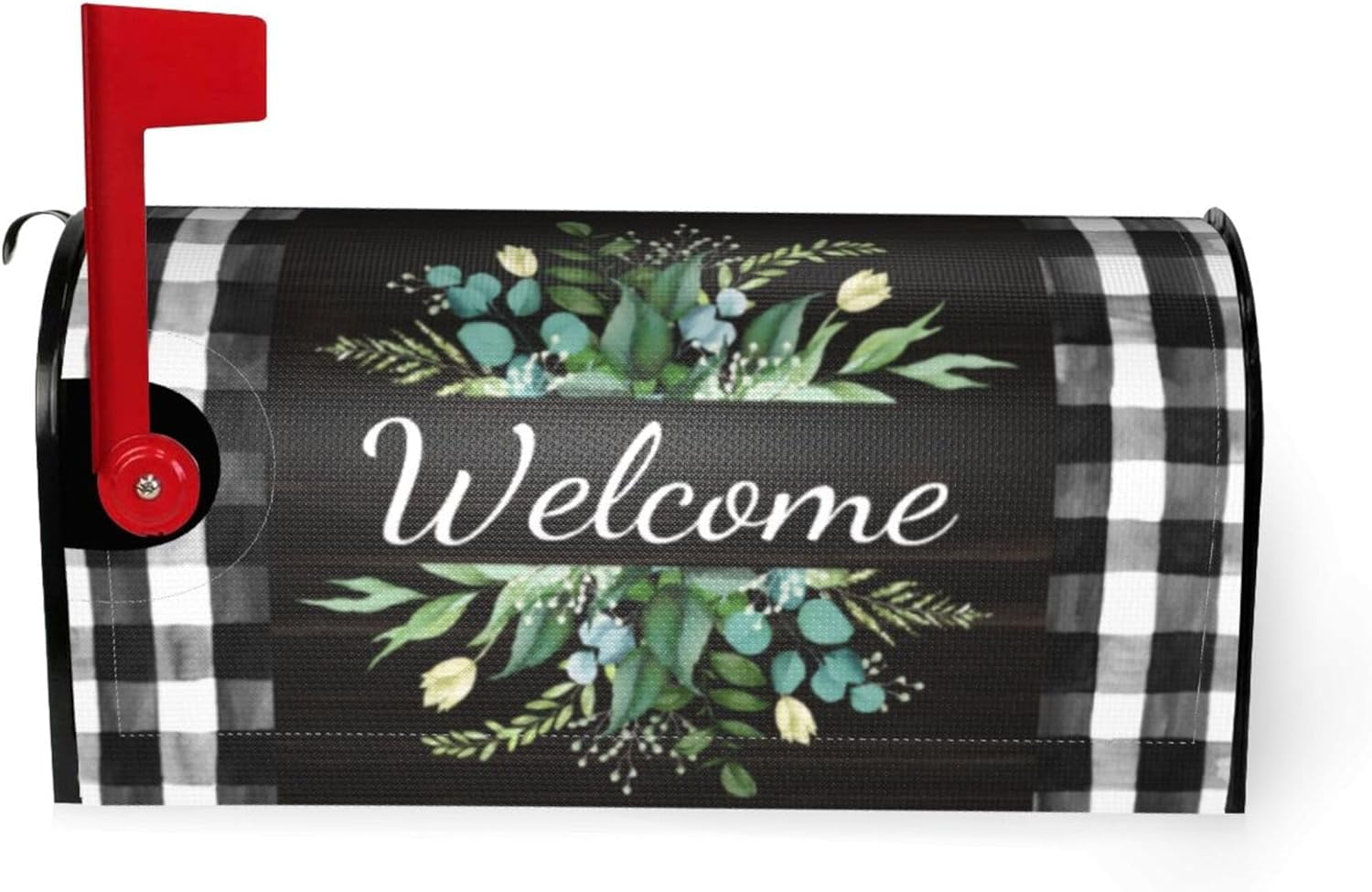 Summer Wreath Buffalo Plaid Mailbox Covers Black White Plaid Welcome ...