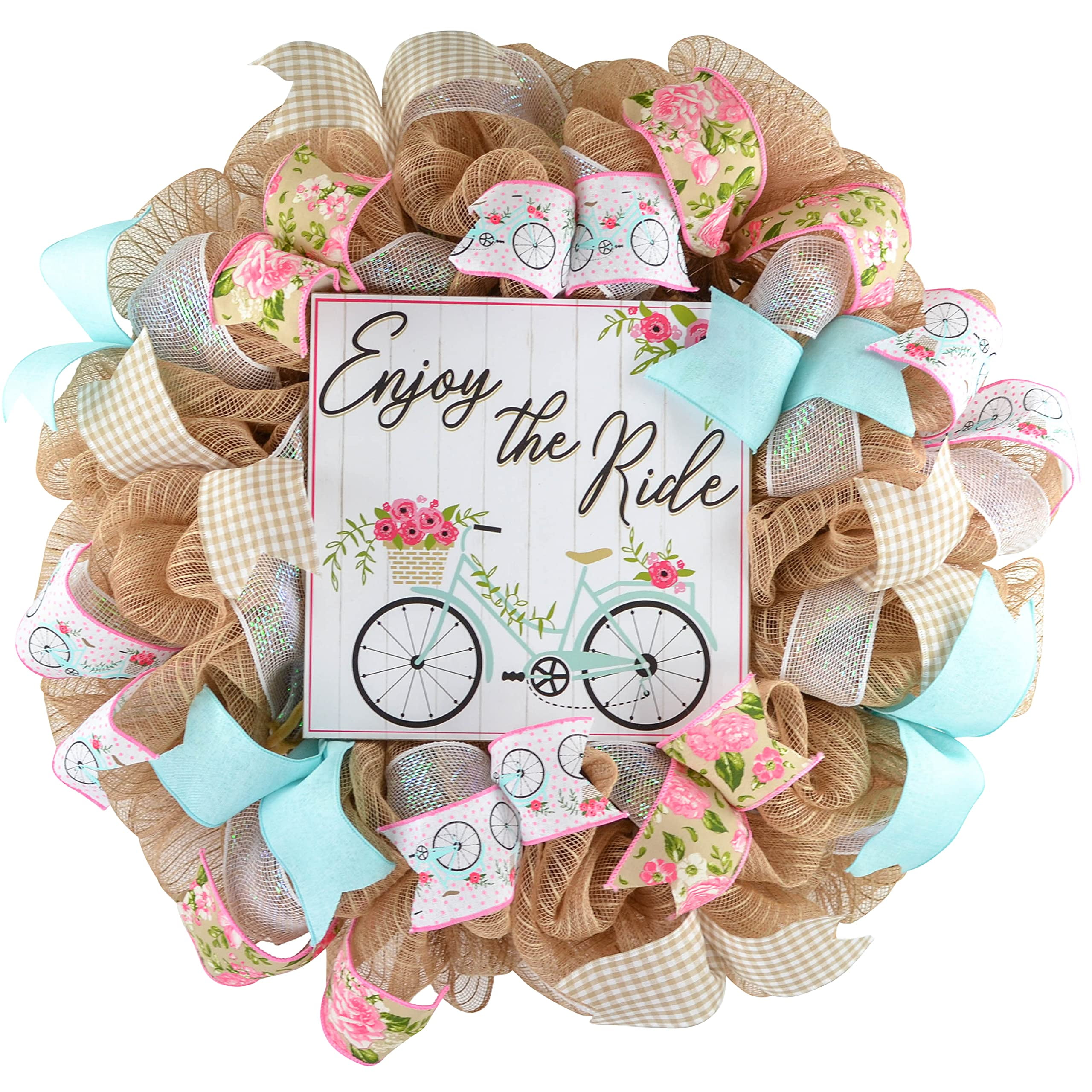 Summer Wreath for Door - Bicycle Enjoy the Ride Decorations - Farmhouse ...