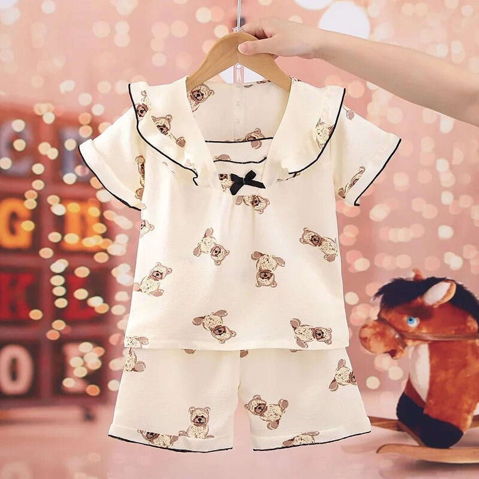 Summer Wrinkled Fabric Pajamas Cute Cartoon Girl Short Sleeved Shorts ...