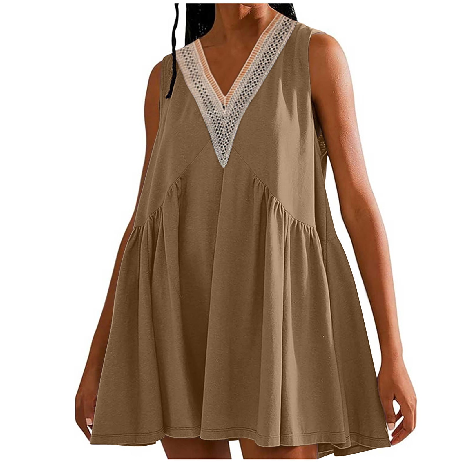 Summer Xqxayjr Summer Pleated Swing Flowy Short Mini Tshirt Sundress ...