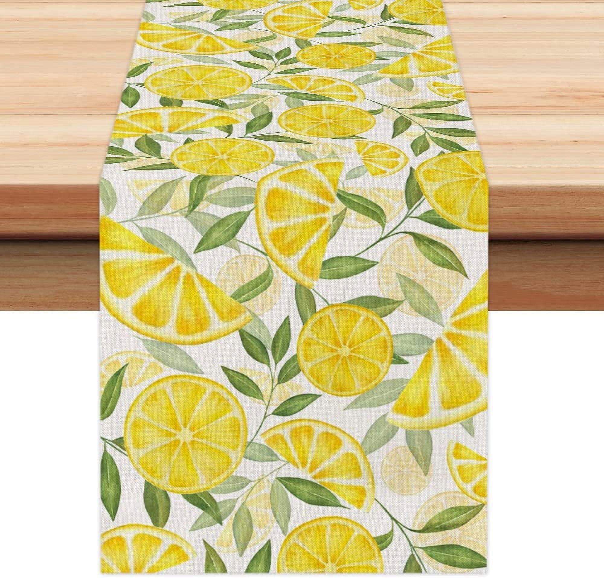 Summer Yellow Lemon Linen Table Runners Holiday Party rations Leaves ...