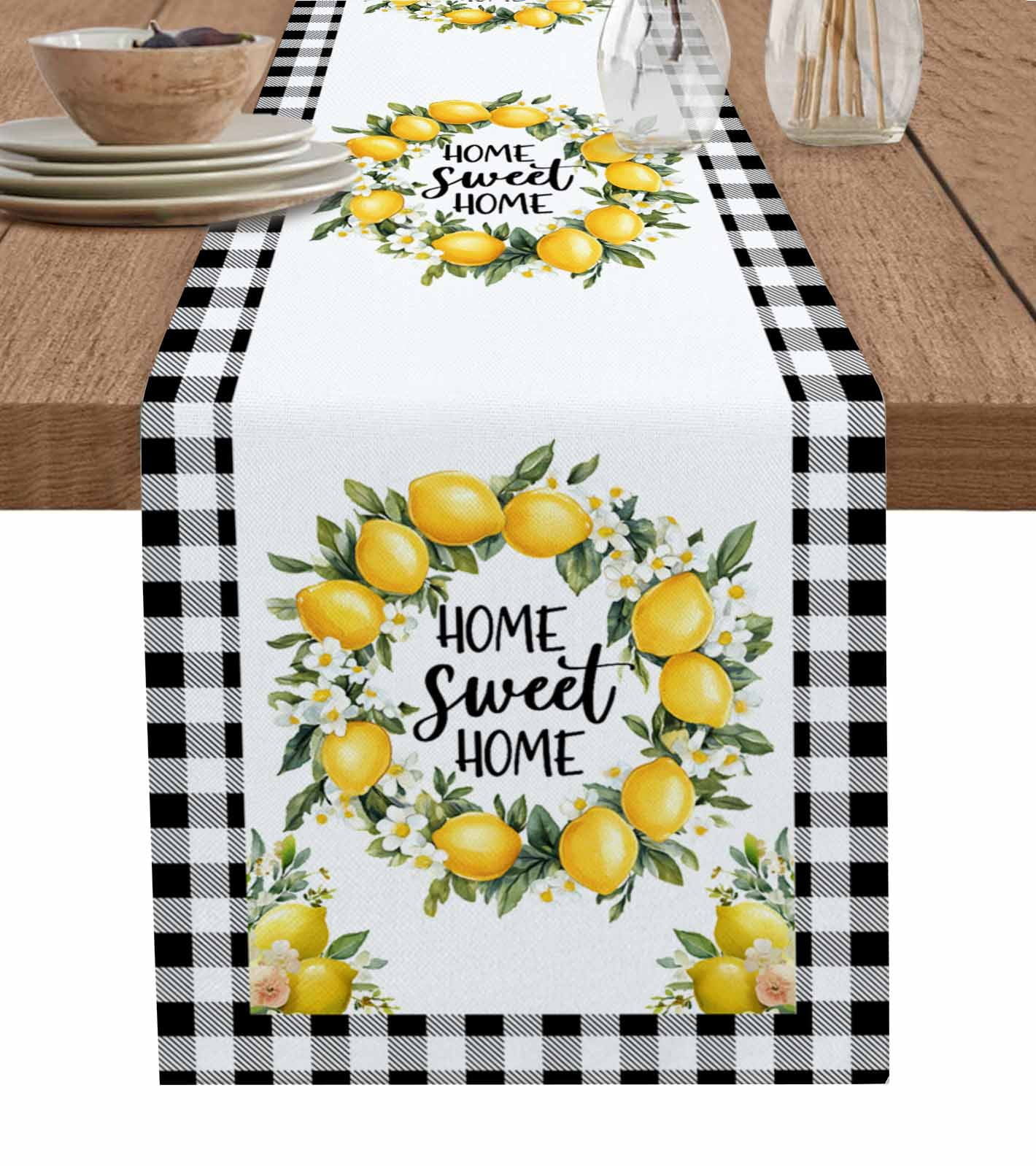 Summer Yellow Lemon Table Runner 72 Inches, Black Buffalo Plaid ...
