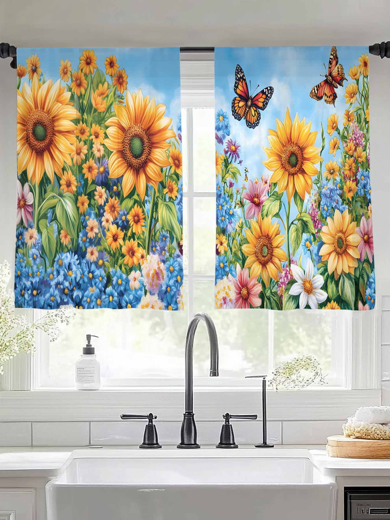 Summer Yellow Sunflower Sheer Curtains for Living Room Bedroom Daisy ...